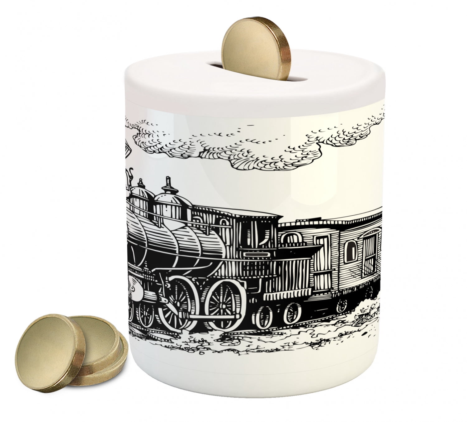 Steam Engine Piggy Bank, Rustic Old Train in Country Locomotive Wooden ...