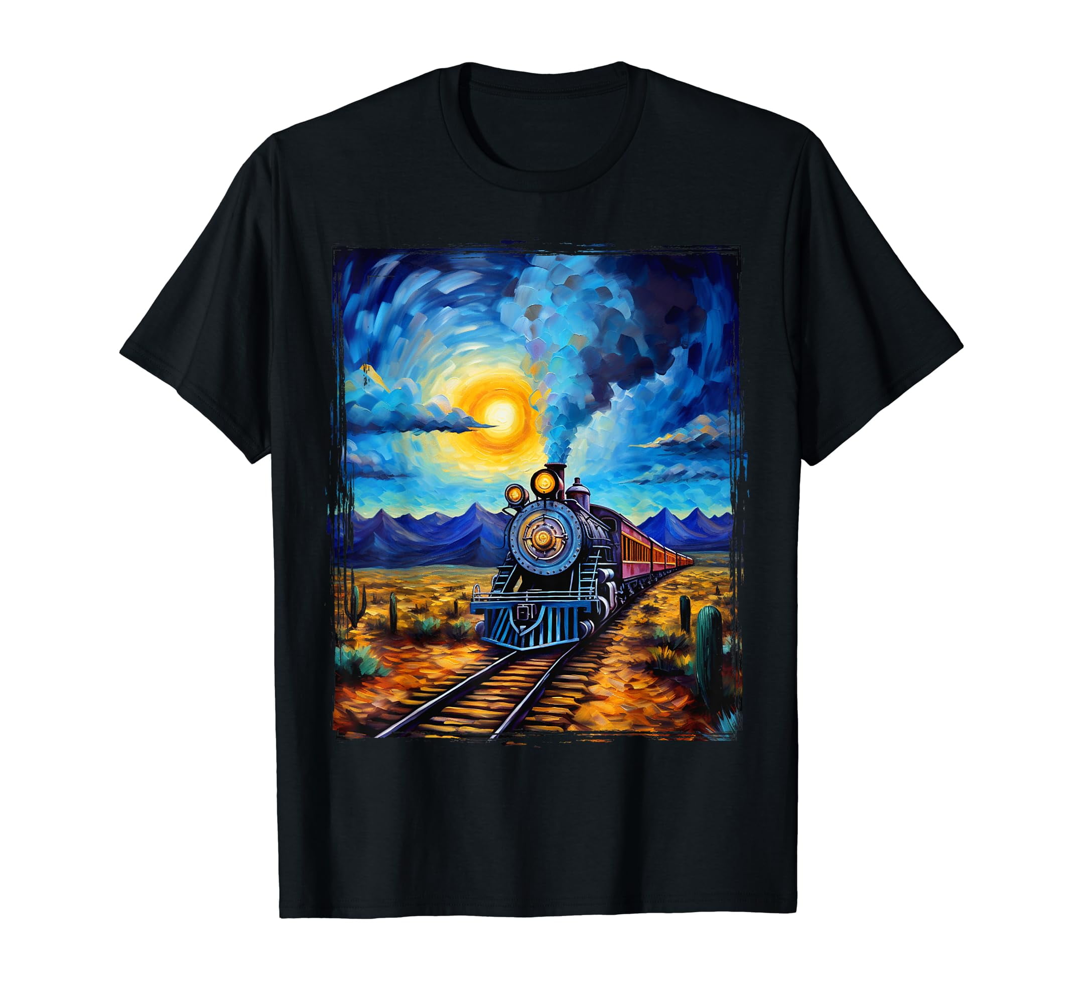 Steam Engine Steam Train Vintage Van Gogh Locomotive T-Shirt - Walmart.com