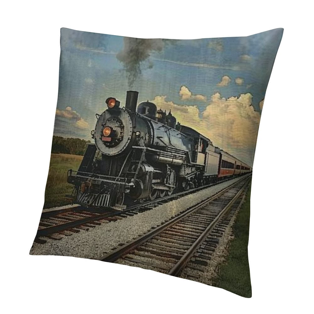 Steam Engine Throw Pillow Cushion Cover, Vintage Locomotive in ...