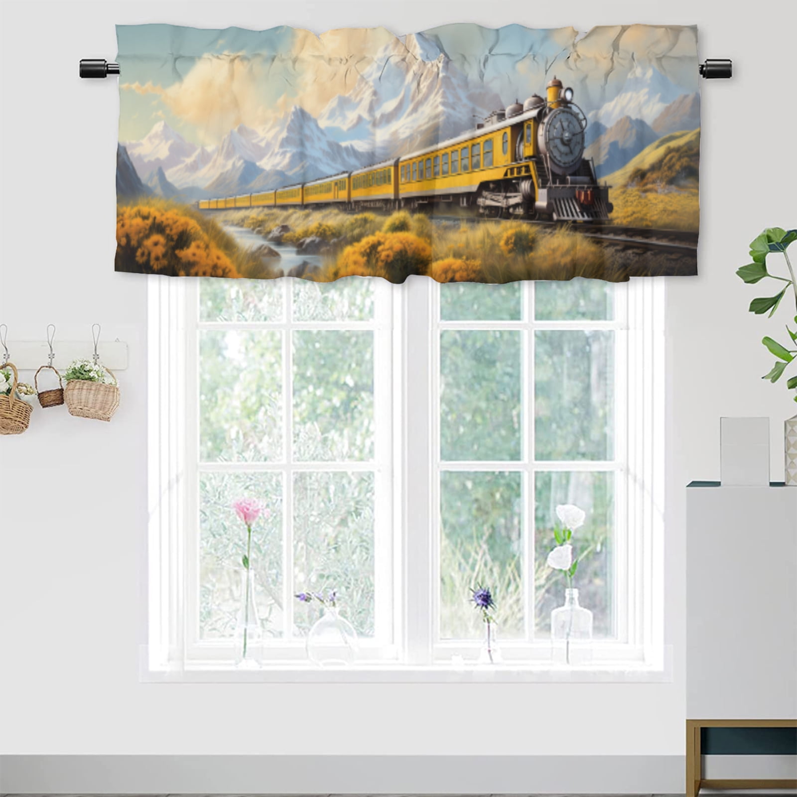 Steam Engine Valance Rod Pocket Window Curtain for Kitchen Vintage ...