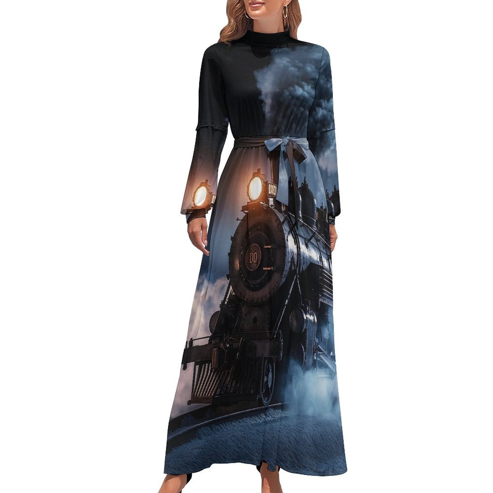 Steam Engine Vintage Locomotive Train Women's Fall Maxi Dress Long ...