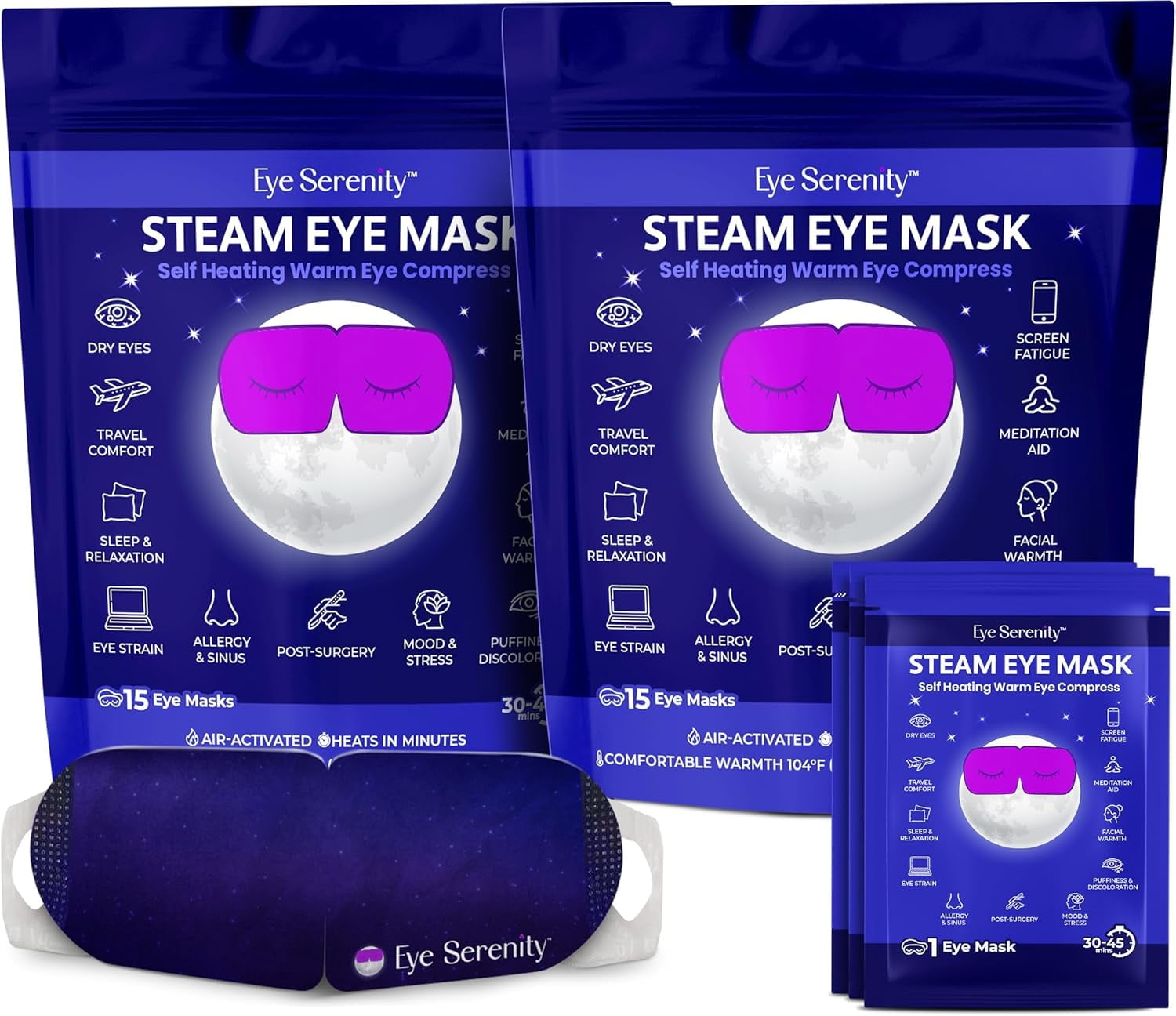 Steam Eye Mask by Eye Serenity Self-Heating Warm Compress, 30-Pack ...