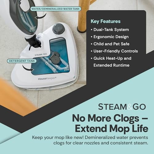 Steam and Go 10-in-1 Steam Mop - Floor Steamer with Detergent Chamber and Detachable Handle for ...