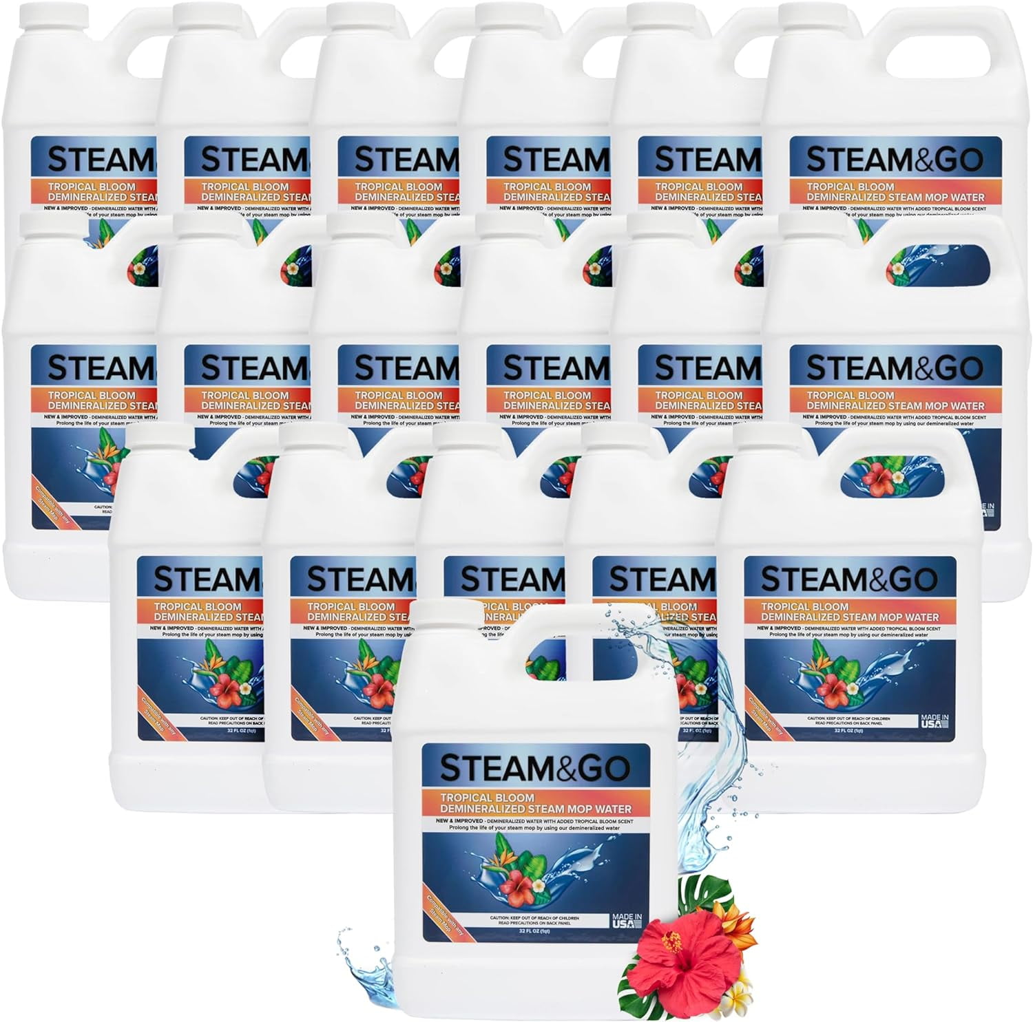 Steam & Go Demineralized Water for Steam Mop Scented Floor Cleaner, Tropical Bloom 32 fl. oz 18 ...