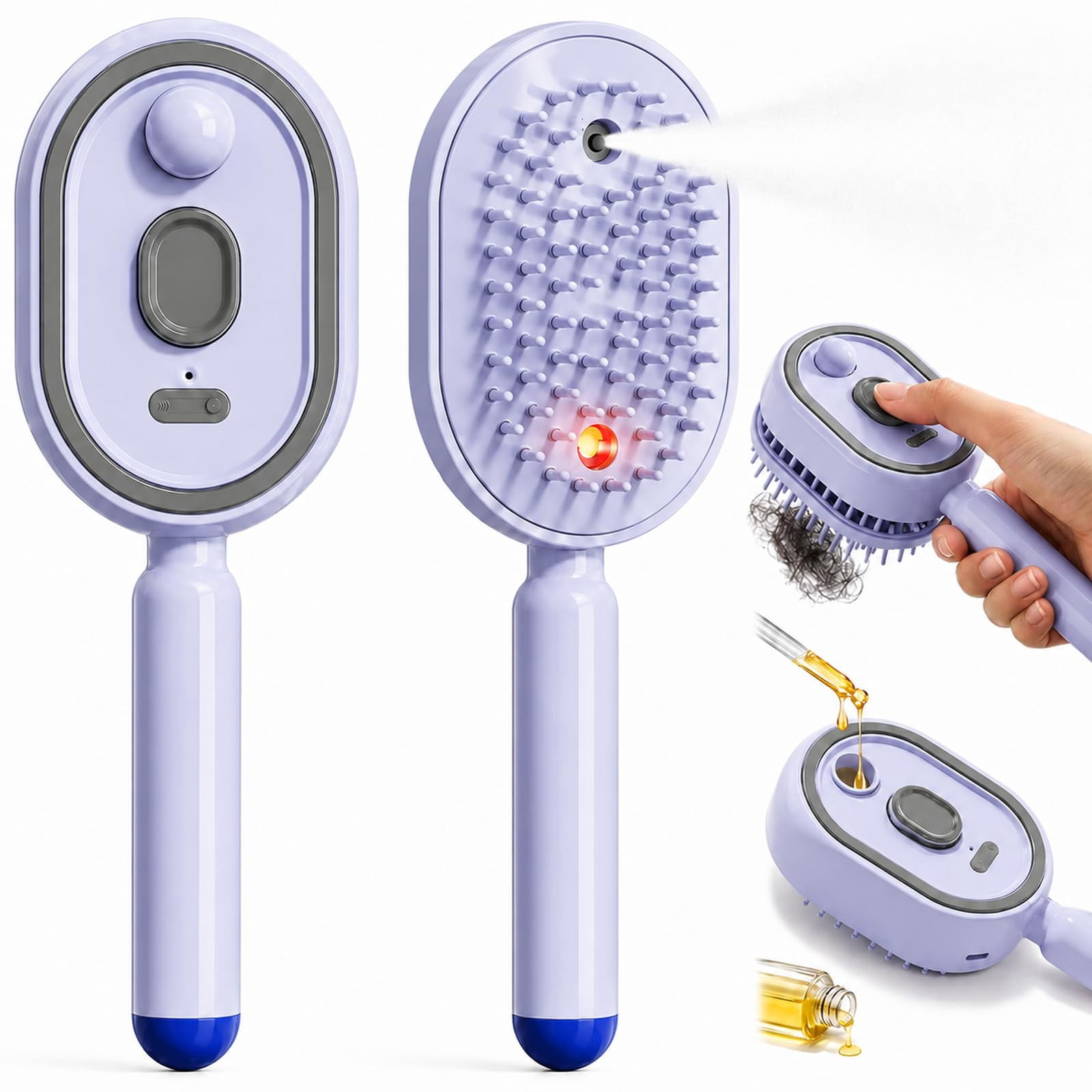 Steam Hair Straightener 3-in-1 Mist Detangling Brush with Red Light ...