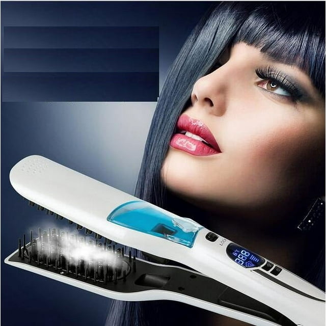 Professional Hot Rotating Ceramic Steam Hair Straightener with LCD Display, Travel Flat Iron ...