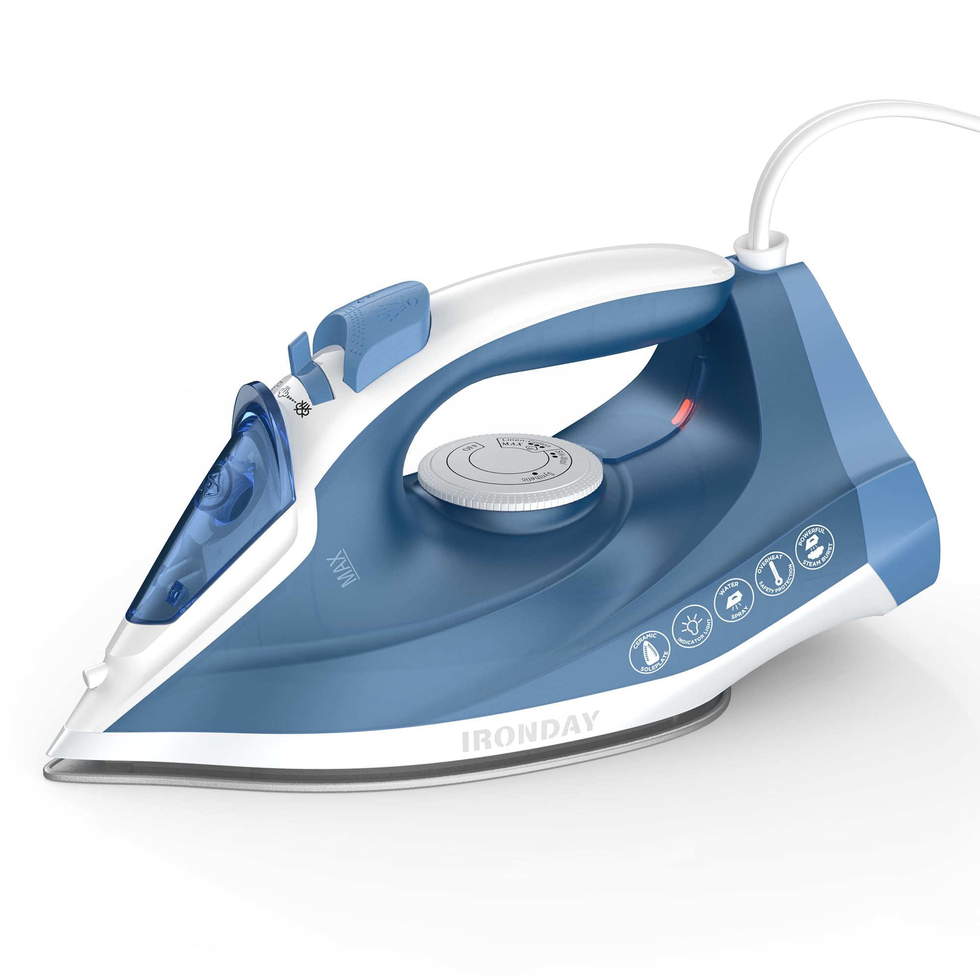 Steam Iron for Clothes 1200W Fast Heating, Non-Stick Ceramic Soleplate ...