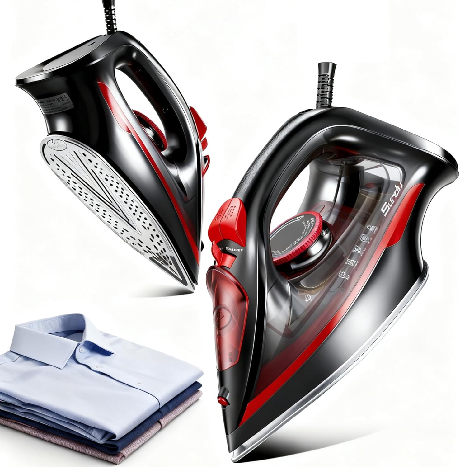 Steam Iron for Clothes 15s Fast Heat-up, 1500W Iron with 13.21oz Water ...