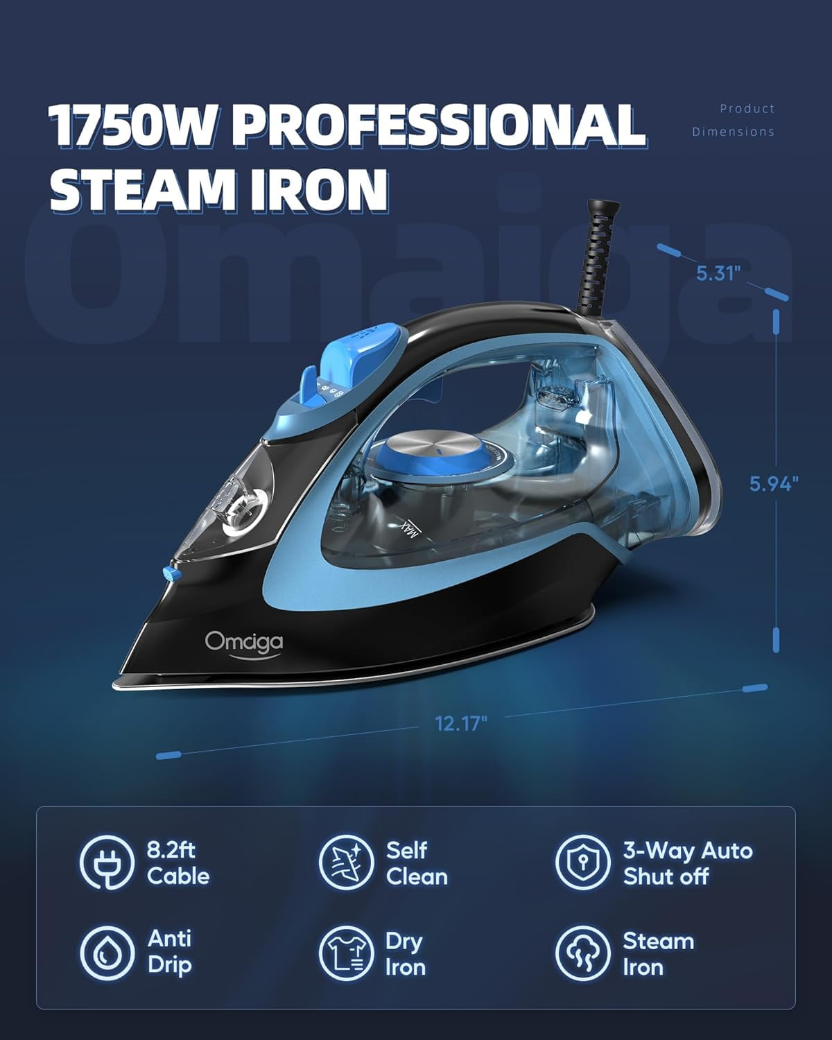 Steam Iron for Clothes, 1750W Clothes Iron Rapid Heating, Non-Stick ...