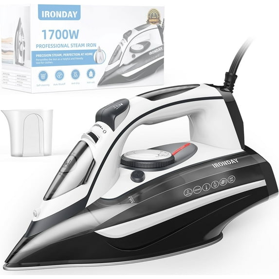 Steam Iron for Clothes 20s Fast Heat-up,1700W with 14.07oz Lar Water ...