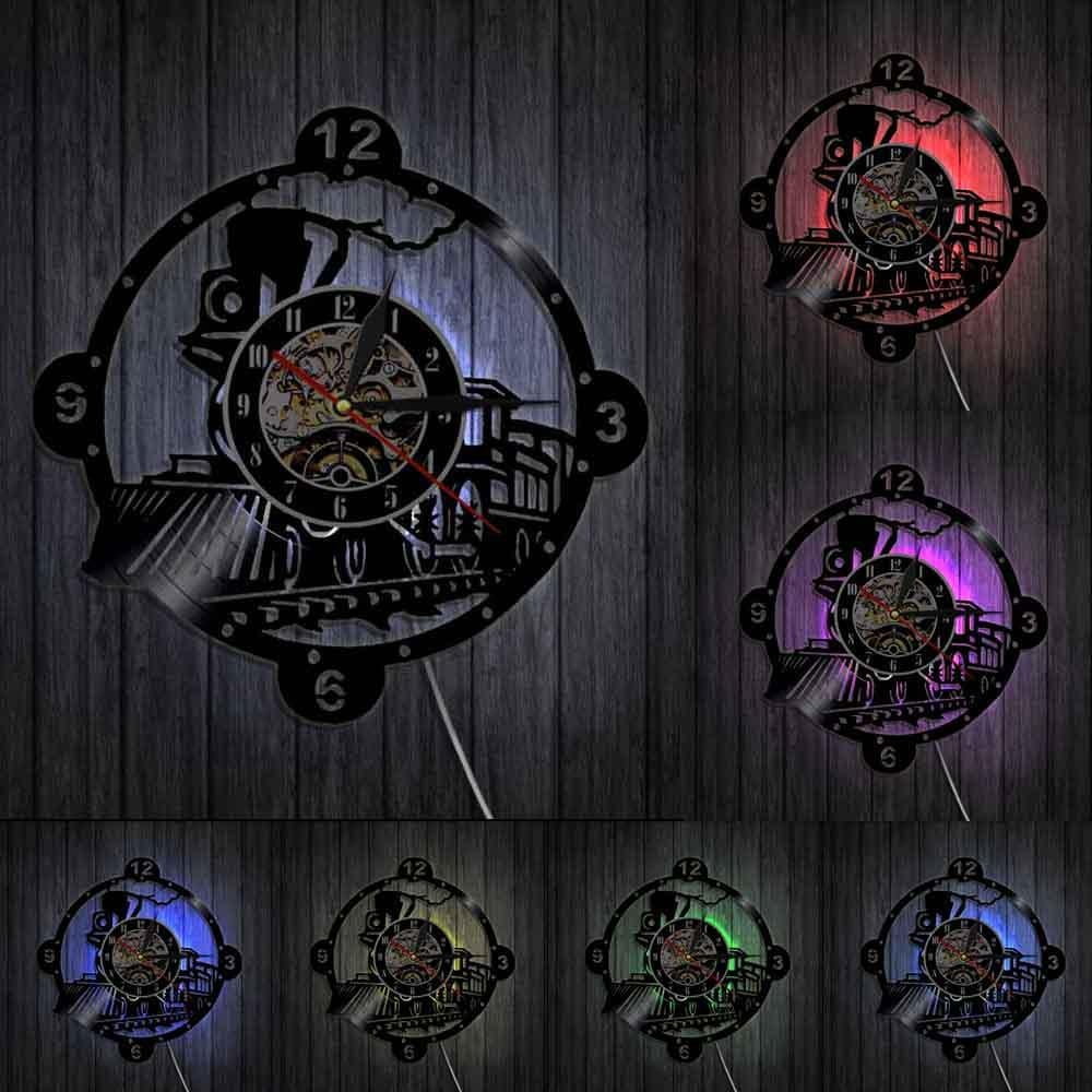 Steam Locomotive Train Wall Clock Vintage Steam Engine Vinyl Record ...
