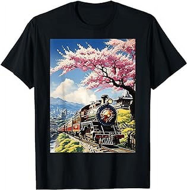 Steam Locomotive and Cherry Trees T-Shirt - Walmart.com
