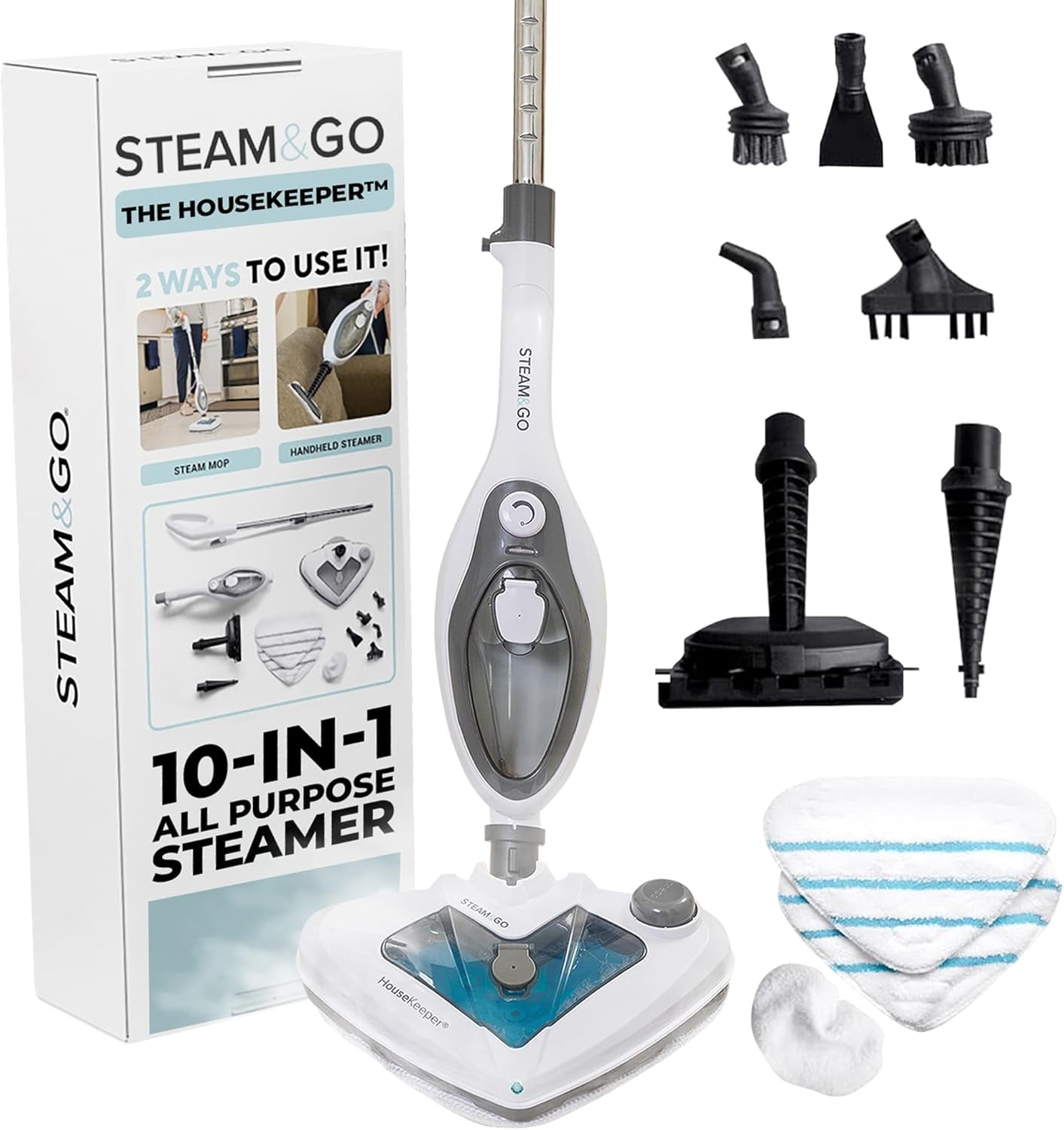 Steam Mop with Detachable Handle - 10-in-1 Chemical-Free Multi-Surface ...