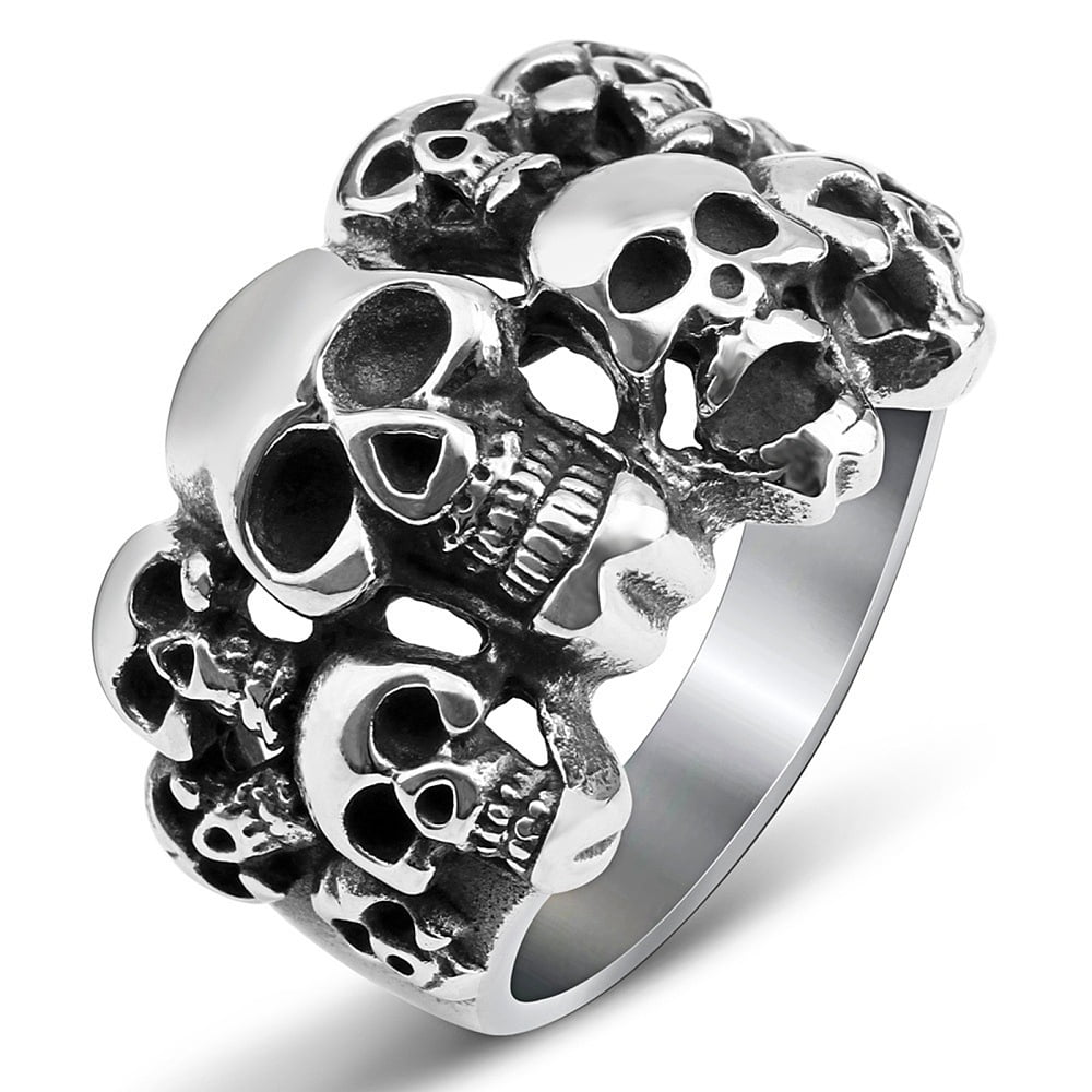 Steam Punk Style Stainless Steel Multi-Skull Finger Rings Hollow Wide ...