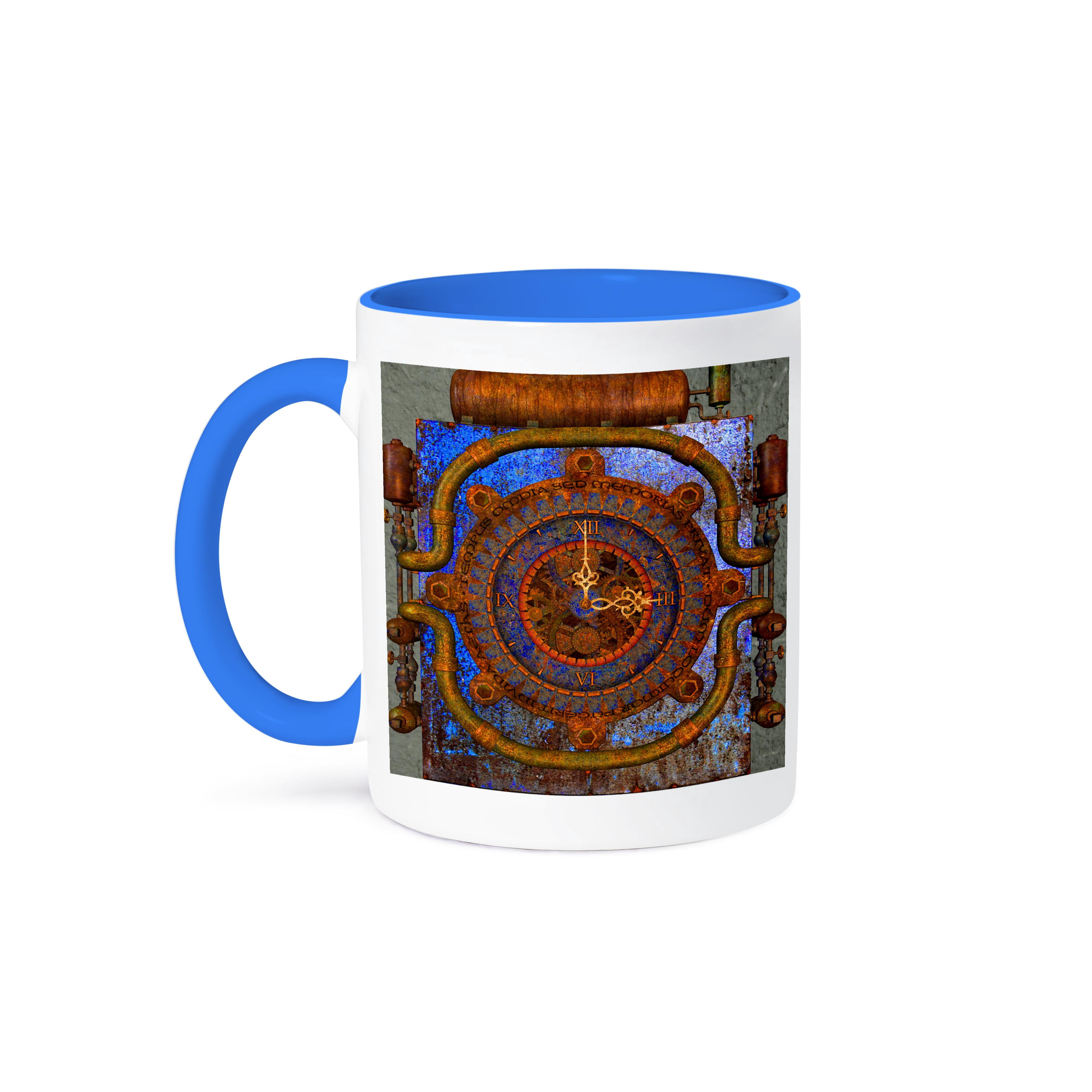 3dRose, Steam Punk cog wheels in Bronze , 11oz Two-Tone Blue Mug ...