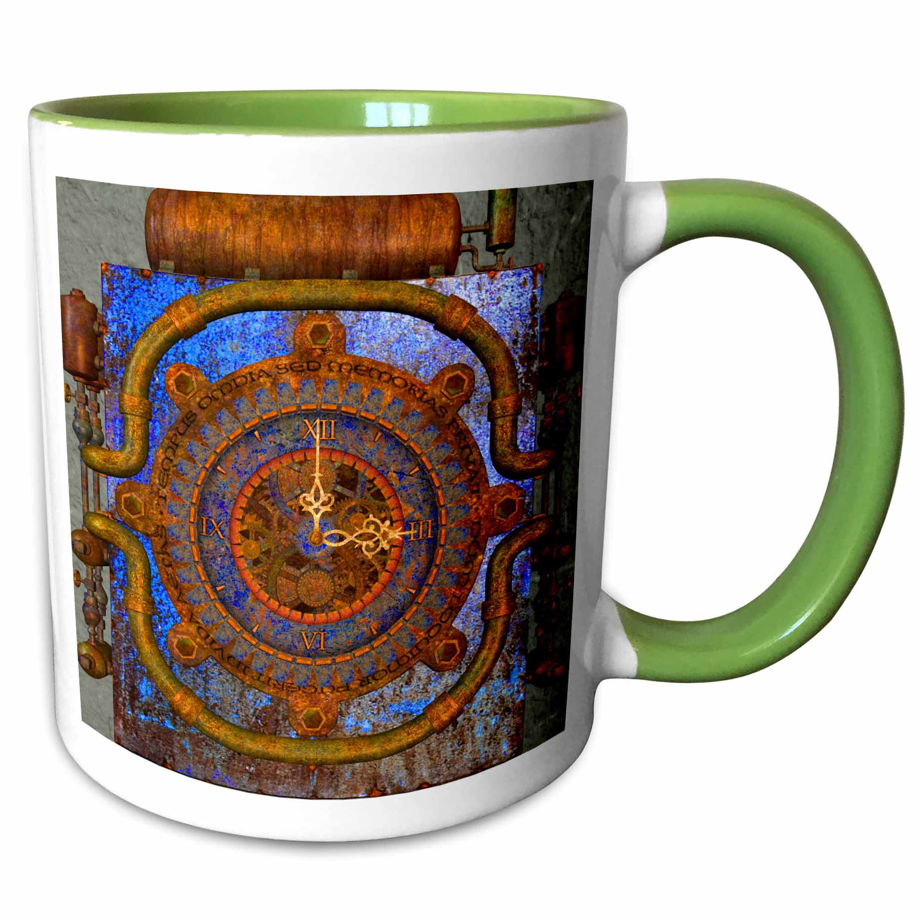 3dRose, Steam Punk cog wheels in Bronze , 11oz Two-Tone Green Mug ...