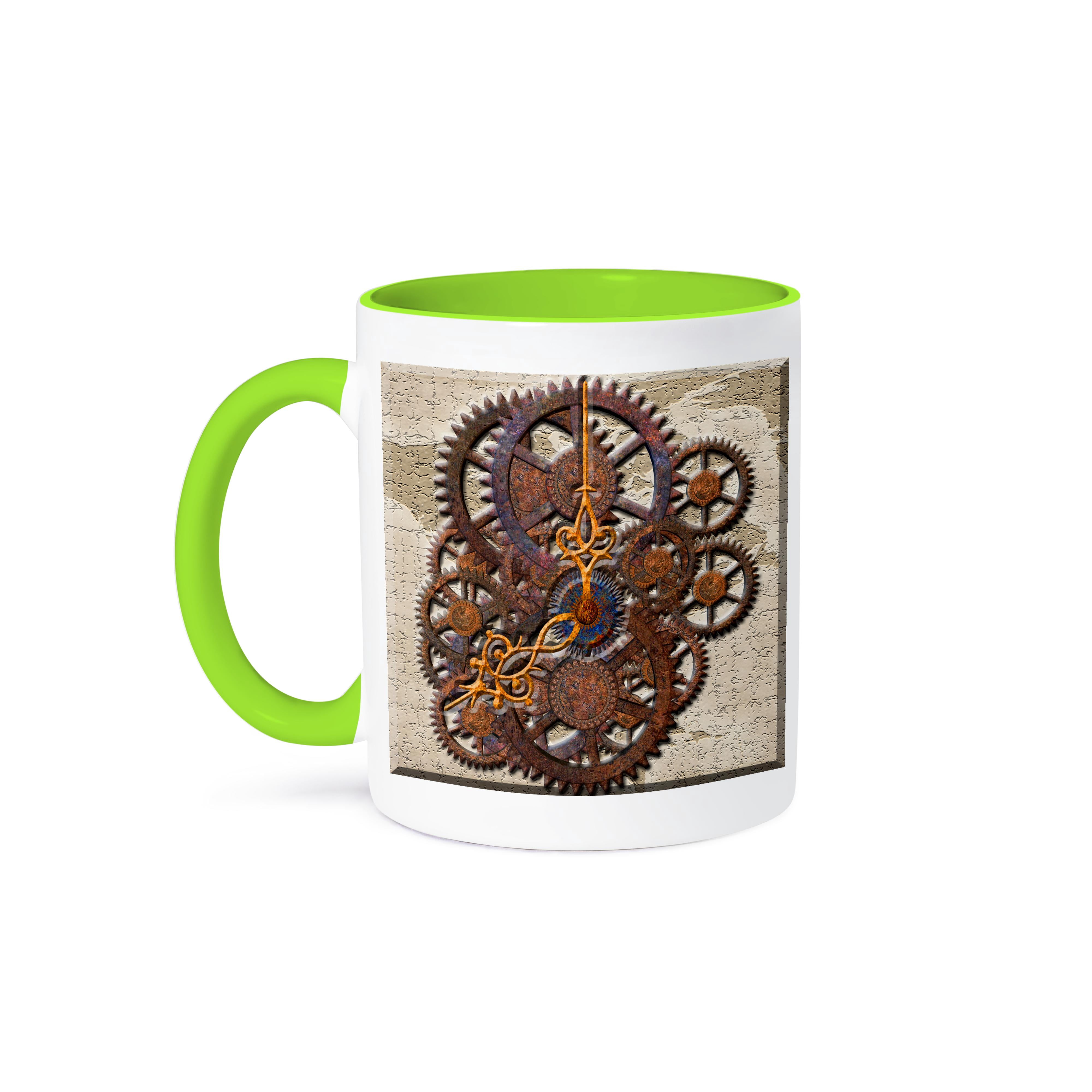 3dRose, Steam Punk cog wheels in Bronze , 15oz Two-Tone Green Mug ...
