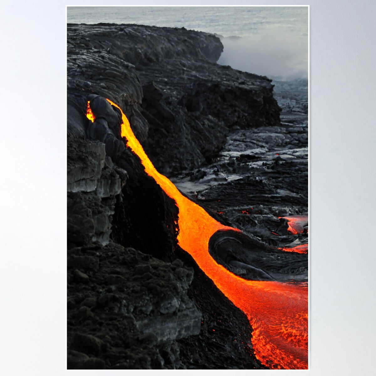 Steam Rising Off Lava Flowing Into Ocean, Kilauea Volcano, Hawaii ...