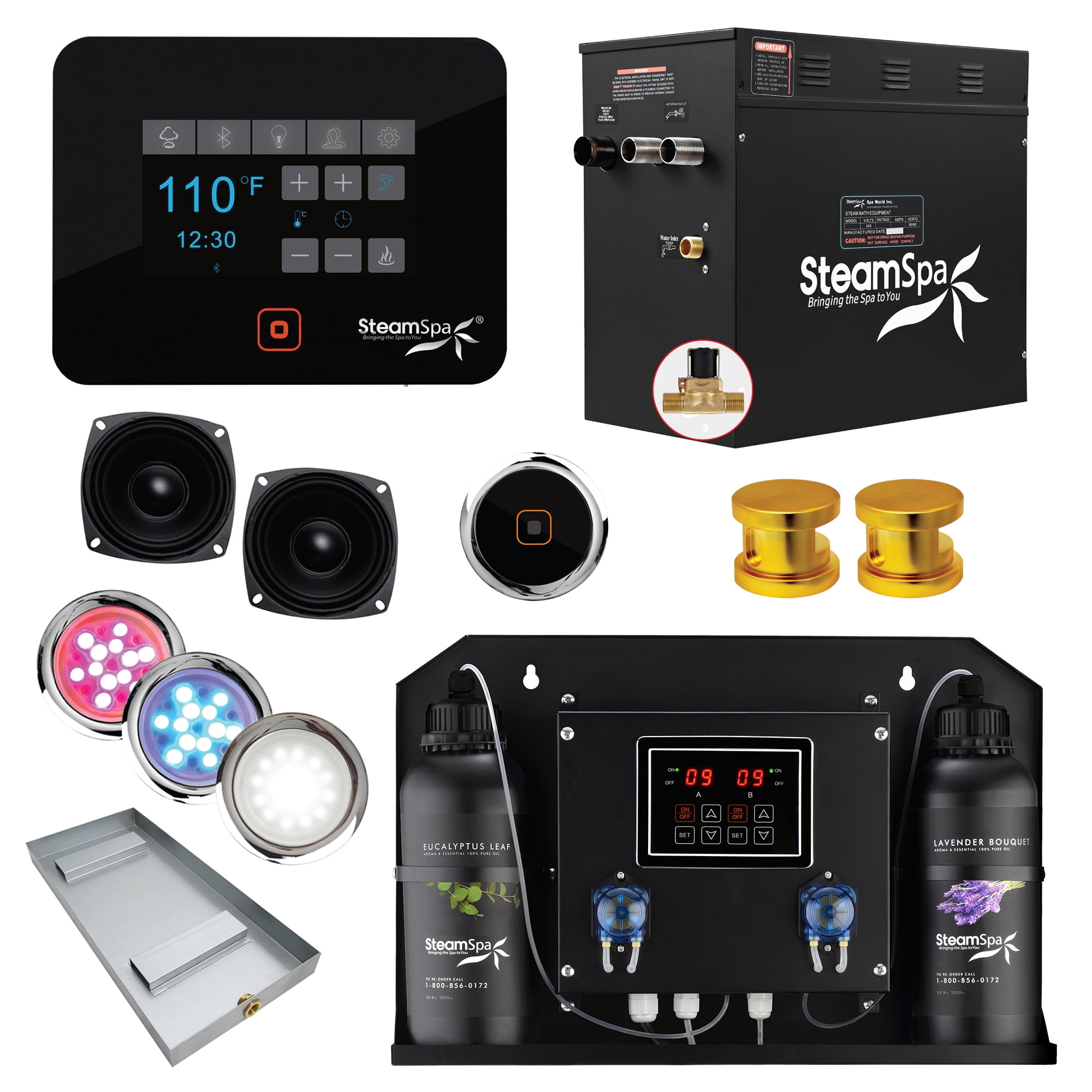 Steam Shower Generator Kit | Gold + Auto Drain | Dual Aroma Pump | Wifi ...