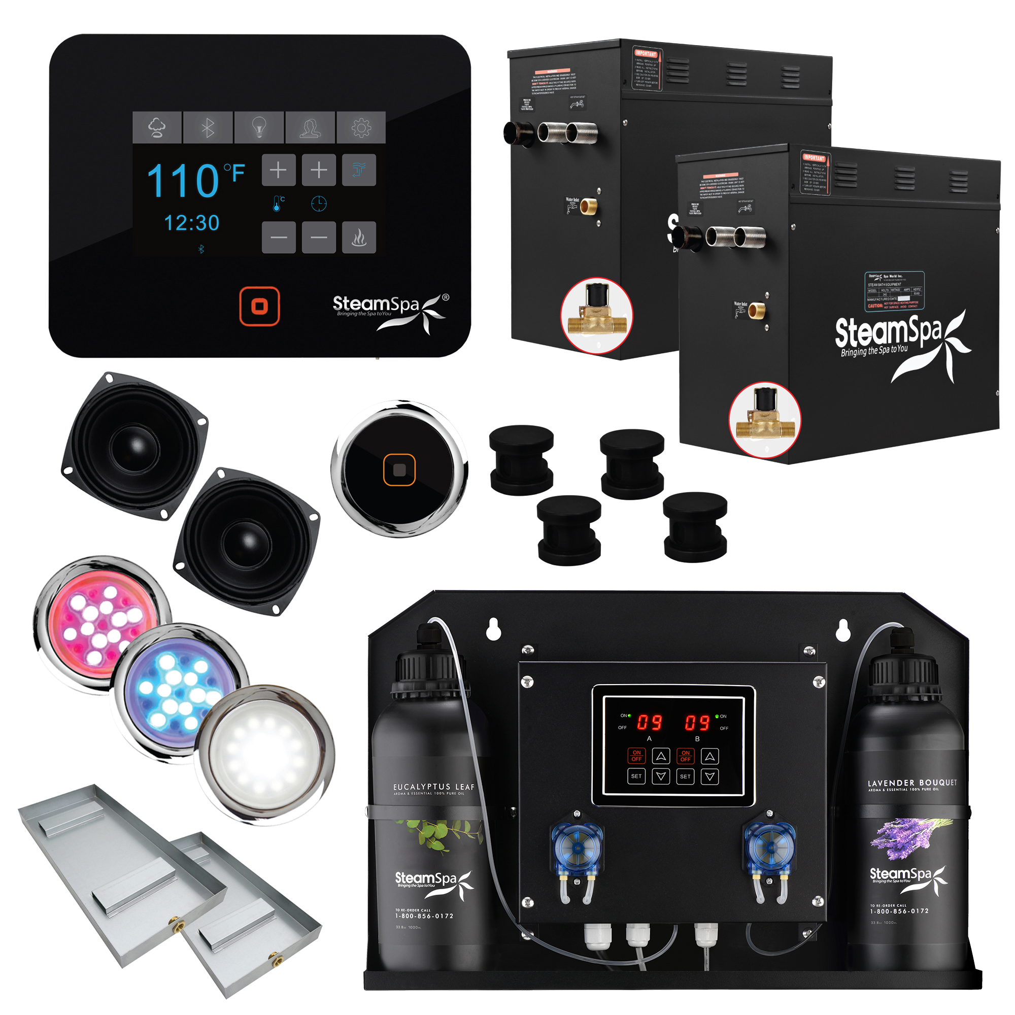 Steam Shower Generator Kit | Matte Black + Auto Drain | Dual Aroma Pump ...