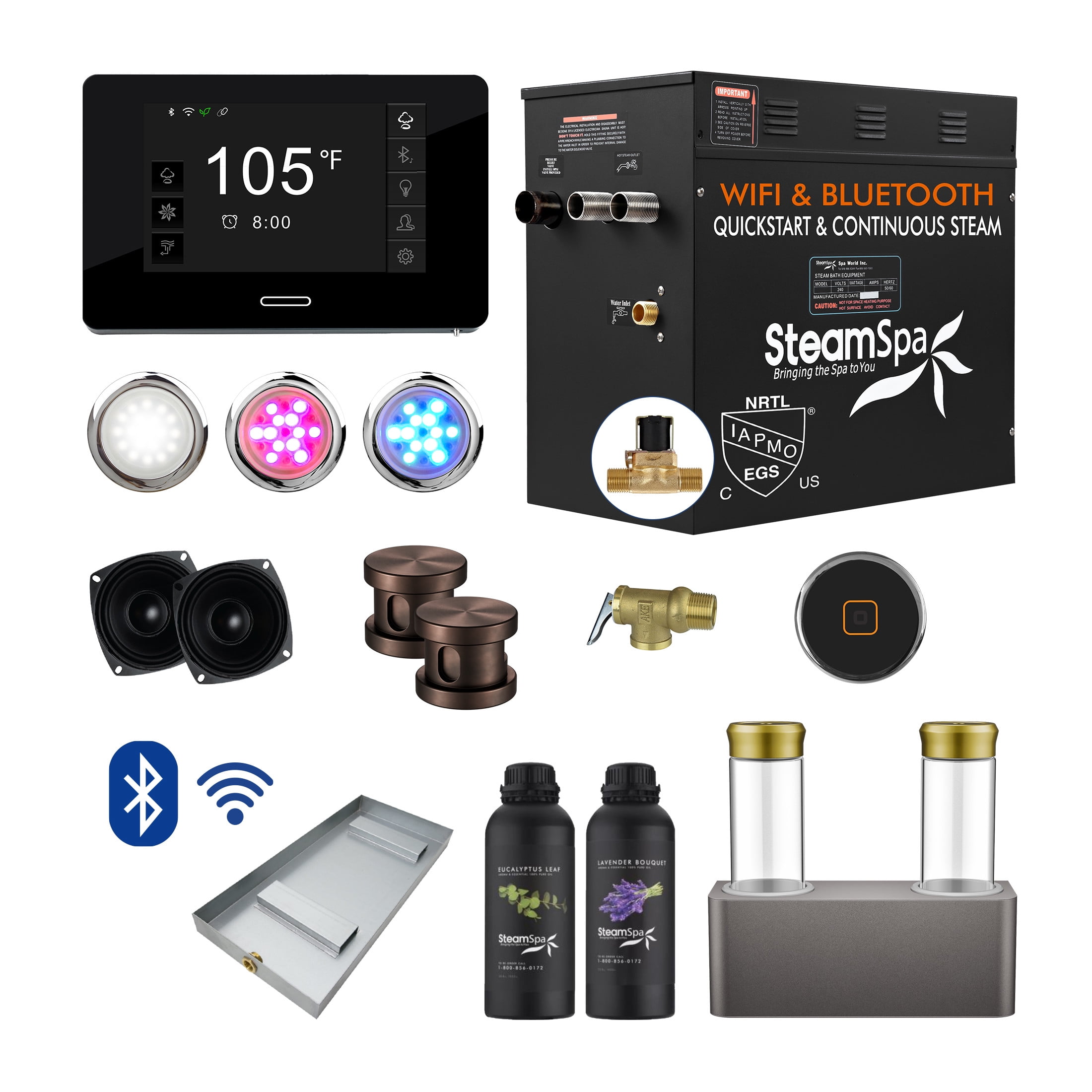 Black Series 12KW Steam Bath Generator with Advanced Control, BLUETOOTH ...