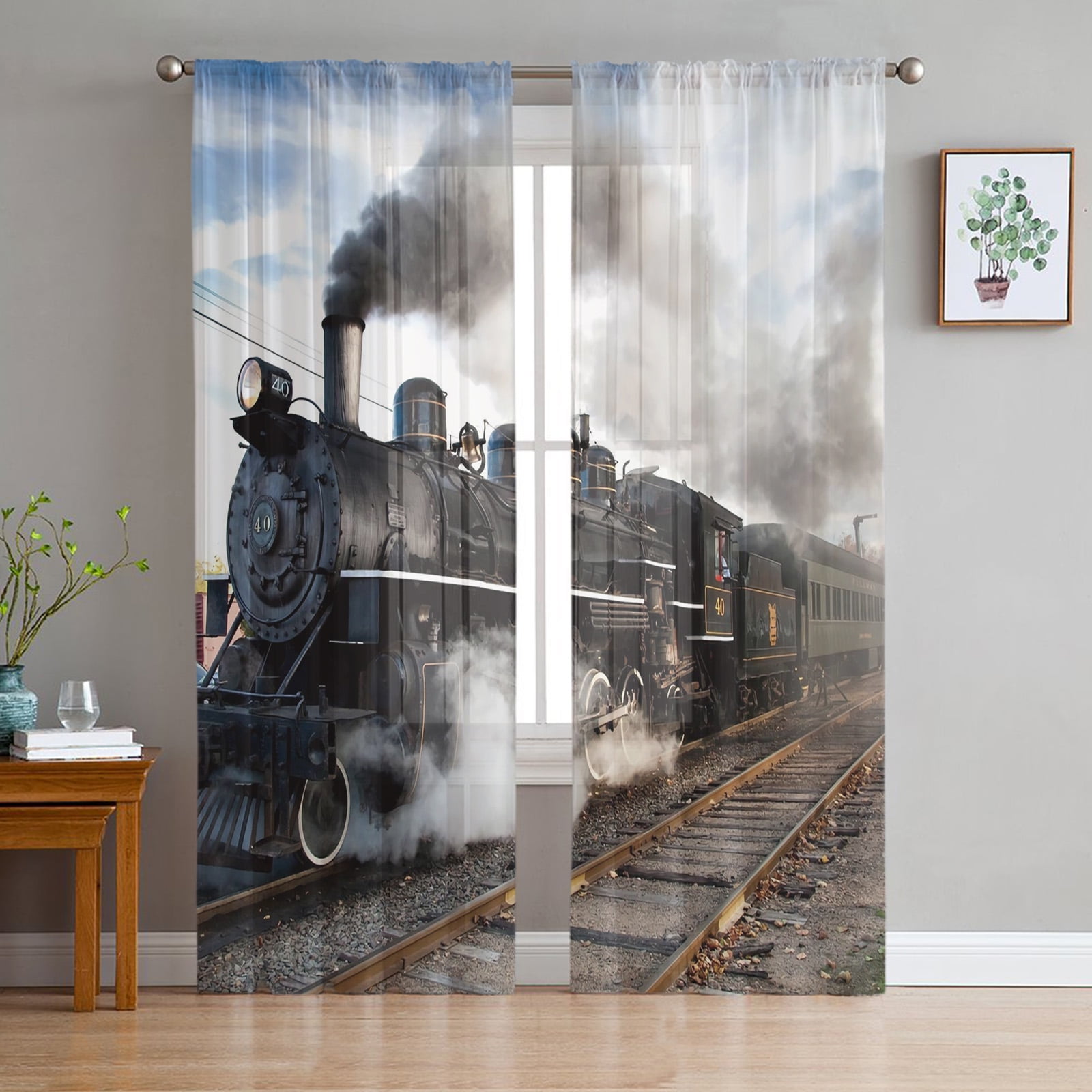 Steam Smoke Dark Railway Retro Curtains Tulle For Living Room Bedroom ...