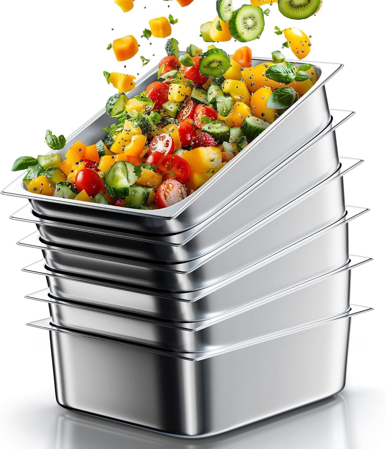 Steam Table Hotel Pans 1/2 Half Size 4 Inch Deep 6 Pack, Stainless ...