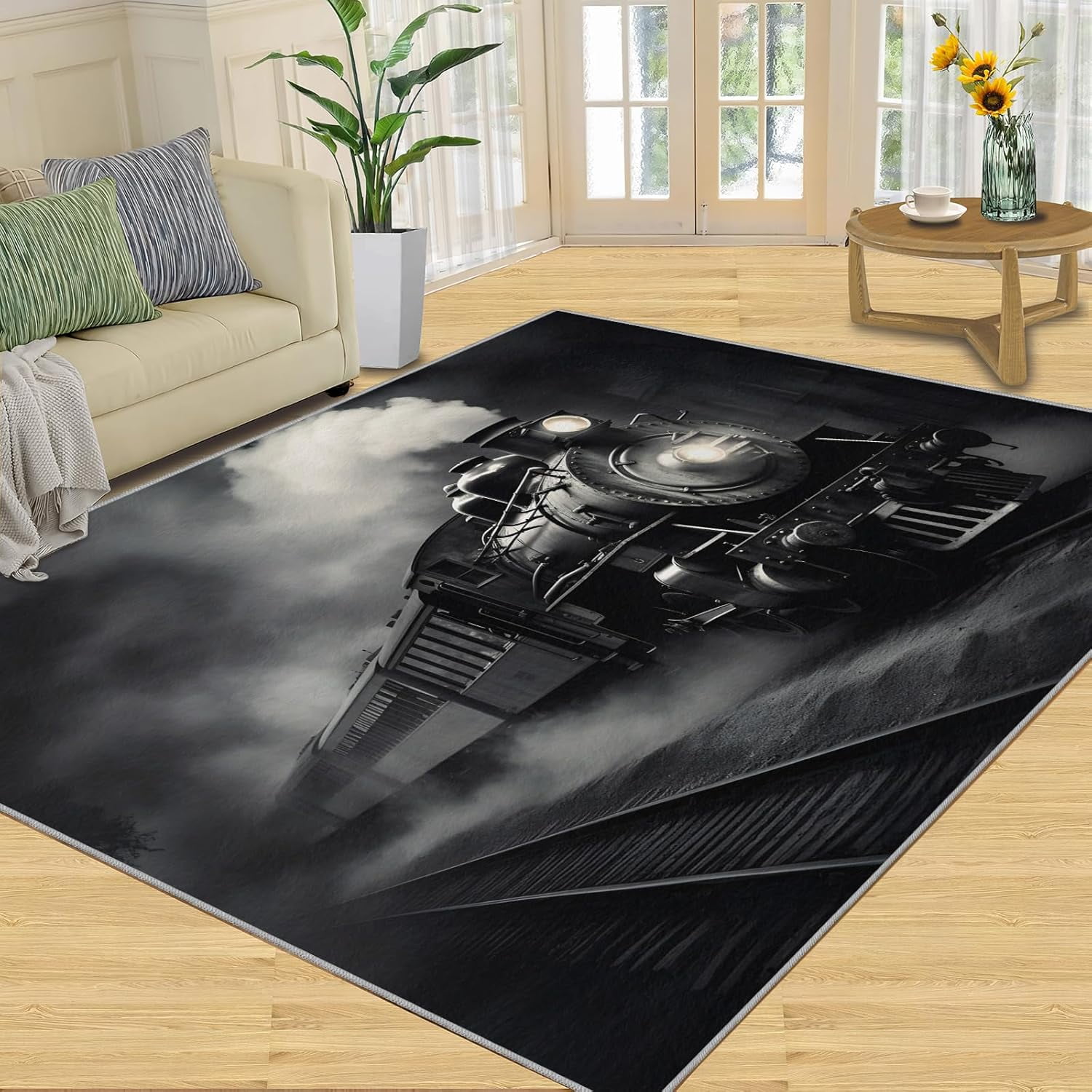 Steam Train Area Rug Retro Train Bedroom Rug Steam Engine Living Room ...