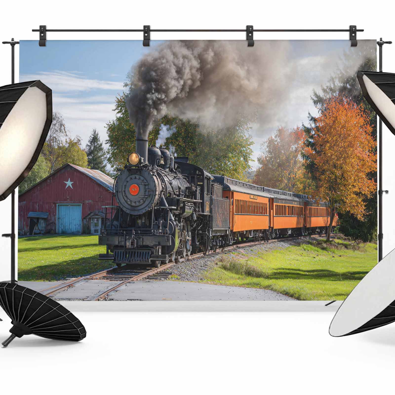 Steam Train Backdrop for Photography,Fabric Photo Background Backdrop ...