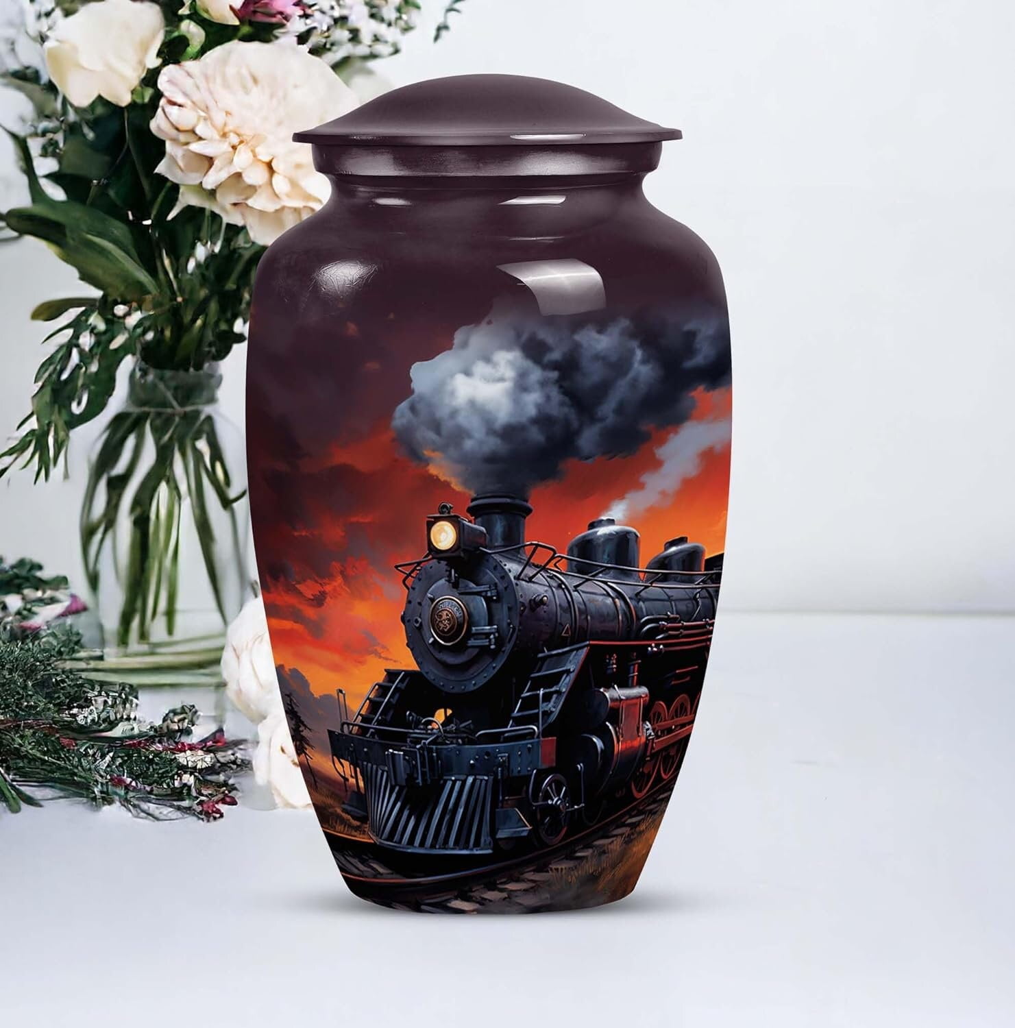Steam Train Cremation Urn for Human Ashes - Artistic Large Aluminum Urn ...