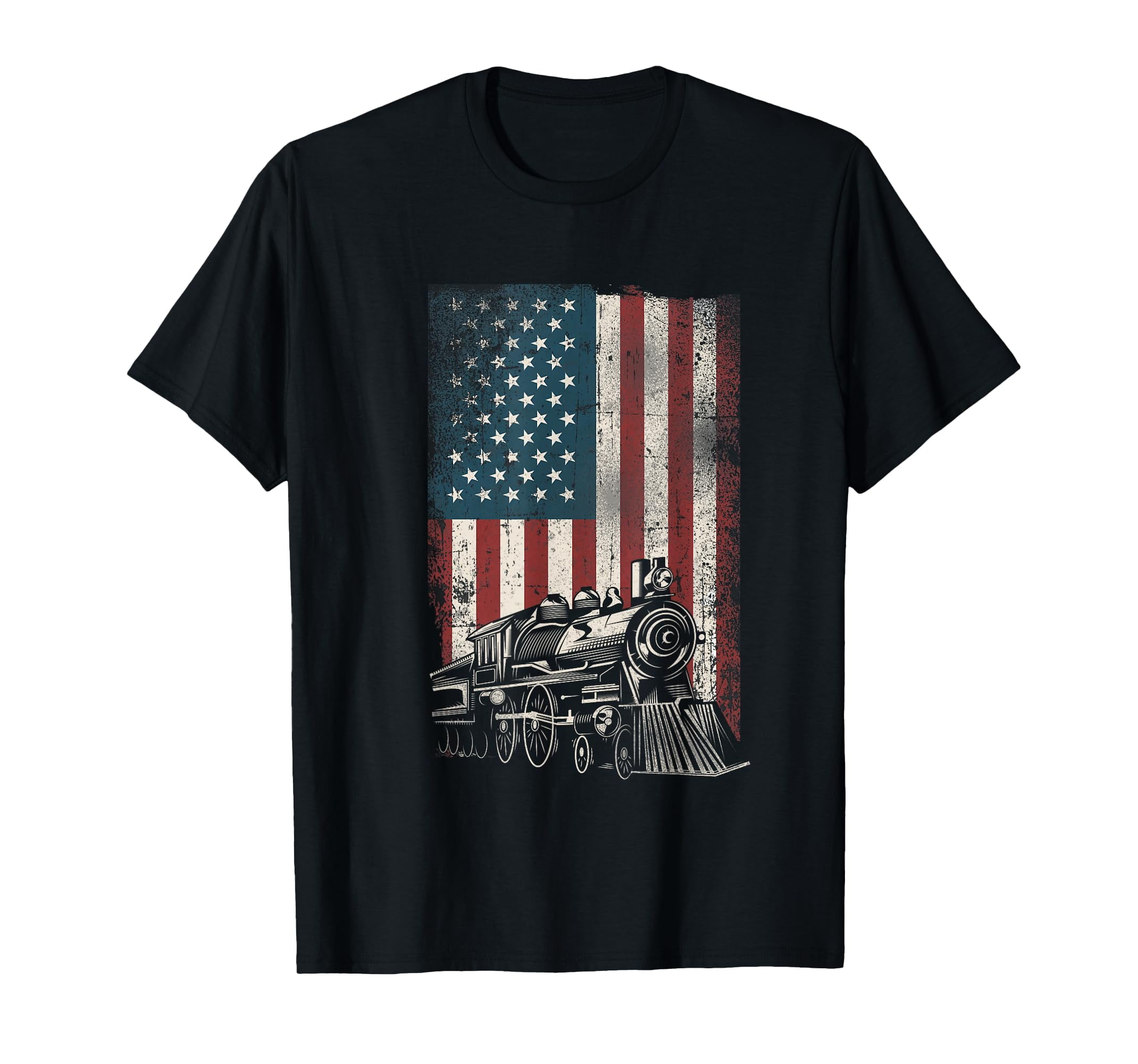 Steam Train Driver Trainspotting Locomotive American Flag T-Shirt ...