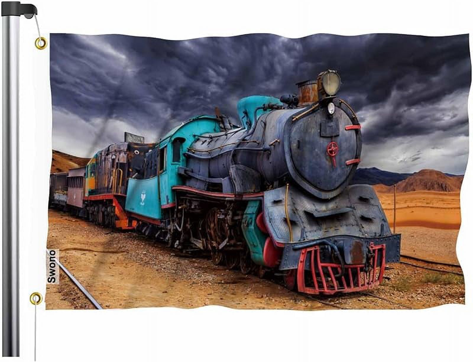 Steam Train Flag 3x5 Ft Wild Scenery Dark Cloud Field Flag Big Flag for ...