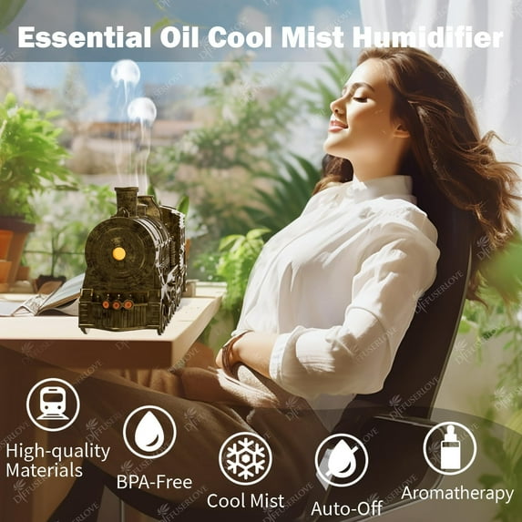 Steam Train Humidifier, Essential Oil Diffuser 300ml Train Quiet Aromas ...