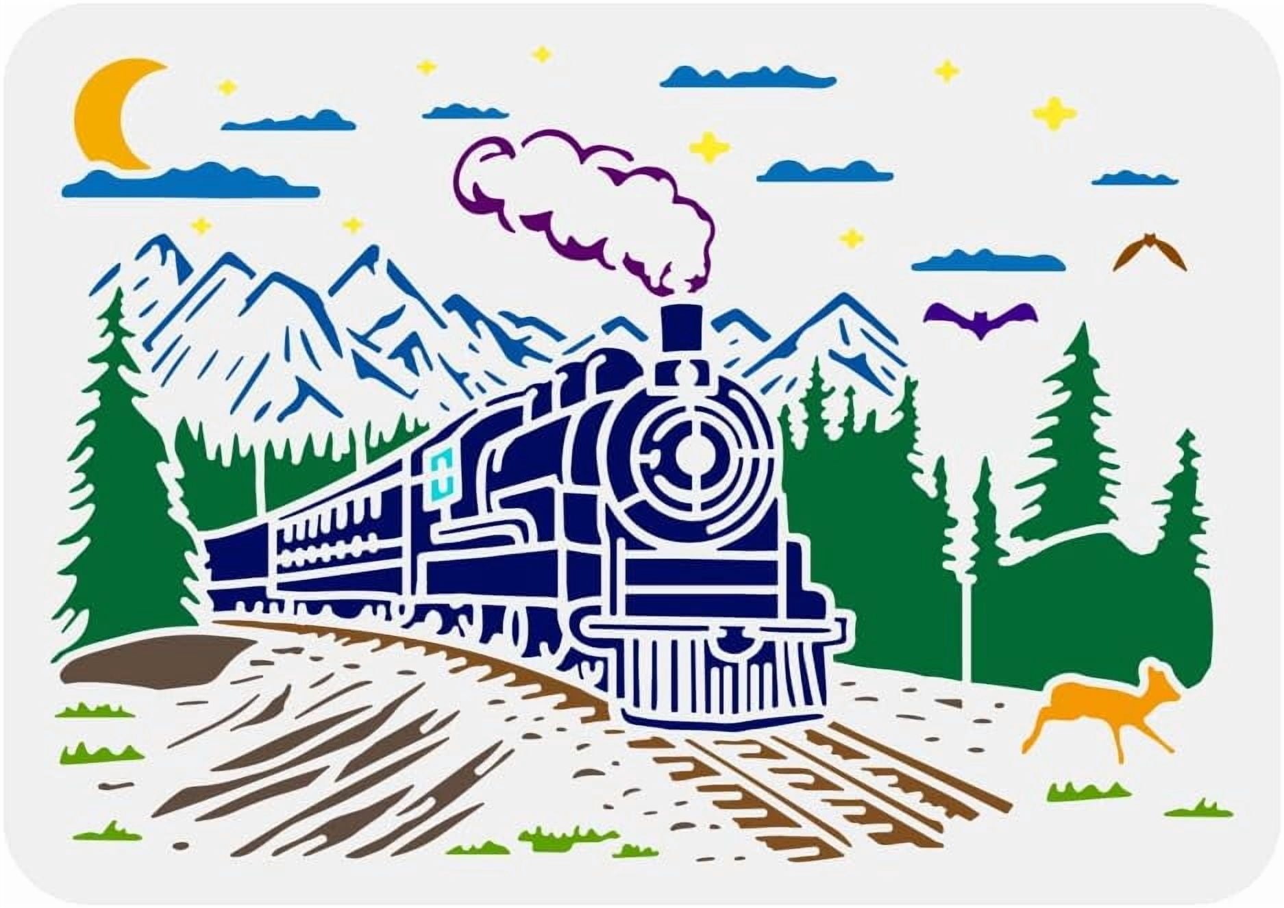 Steam Train Painting Stencil 8.3x11.7inch Train Passing Through The ...