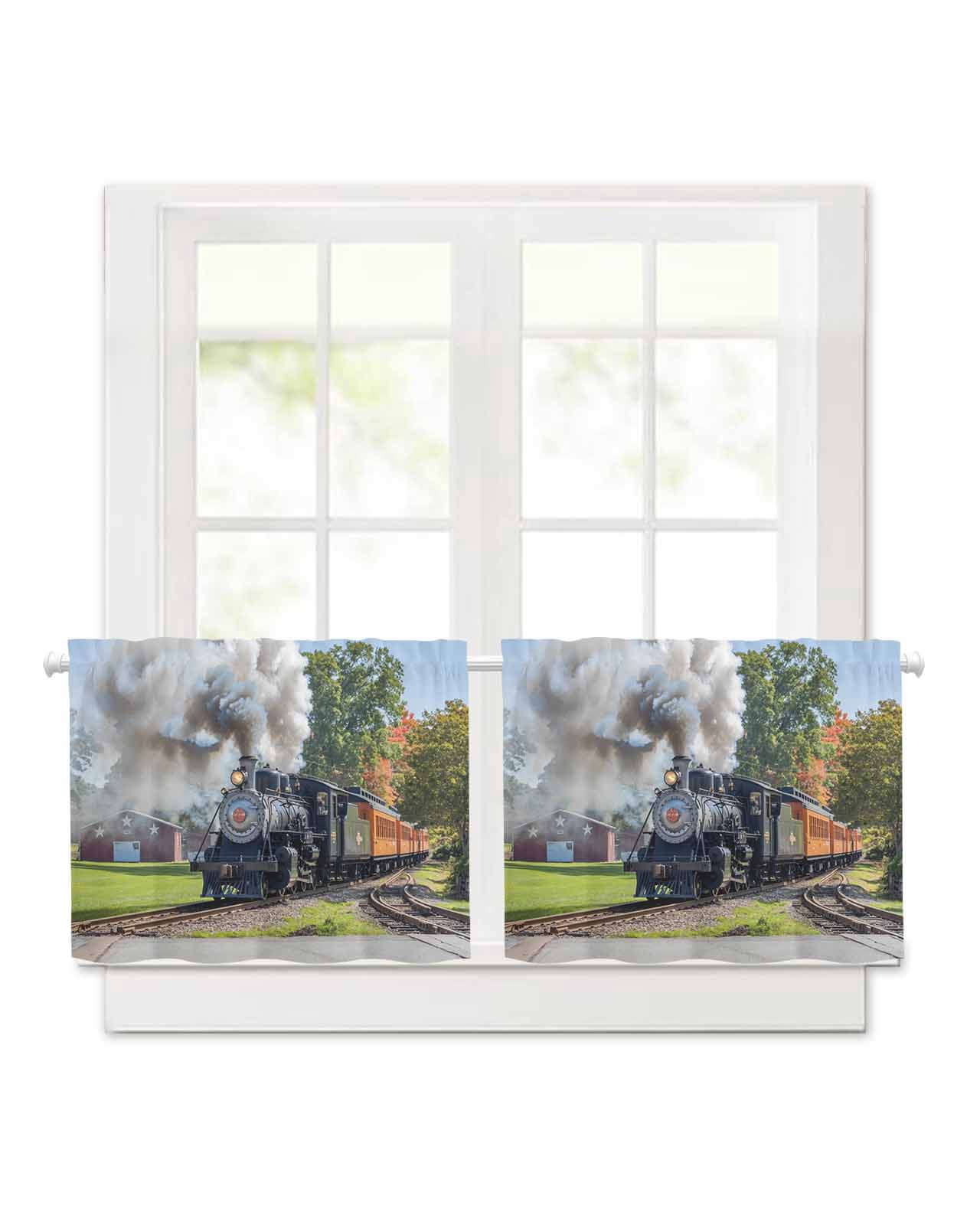 Steam Train Short Blackout Curtains 24 Inch Long Hose Green Tree Nature ...