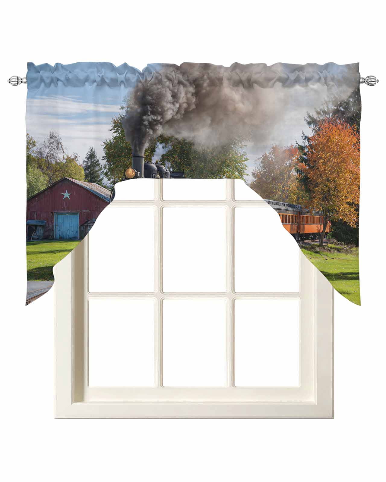 Steam Train Swag Curtains for Kitchen Railroad Country Barn Rustic ...