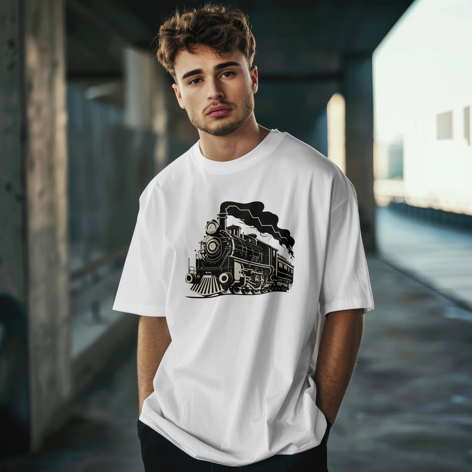 Steam Train T-Shirt, Black And White Vintage Locomotive Train Retro ...