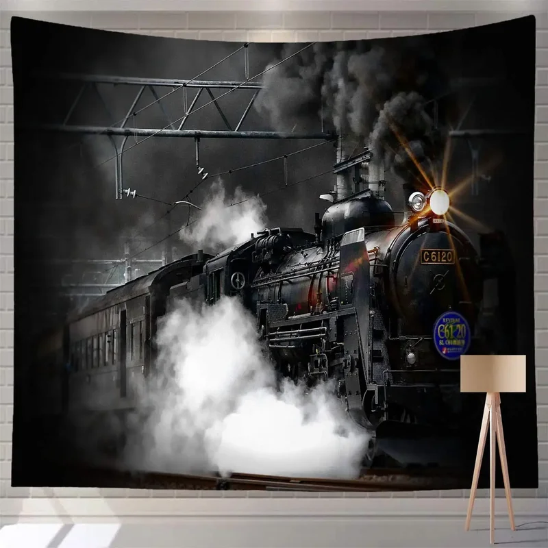 Steam Train Tapestry,Antique Train on Railroad Track Tapestries Train ...