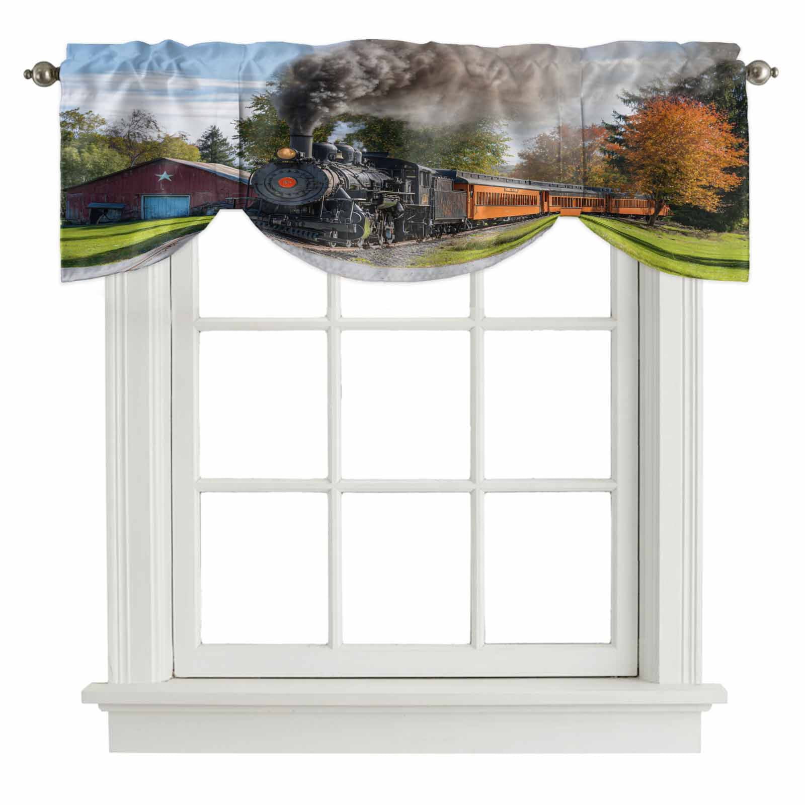 Steam Train Tie Up Valance Curtains for Windows, Kitchen Curtains ...