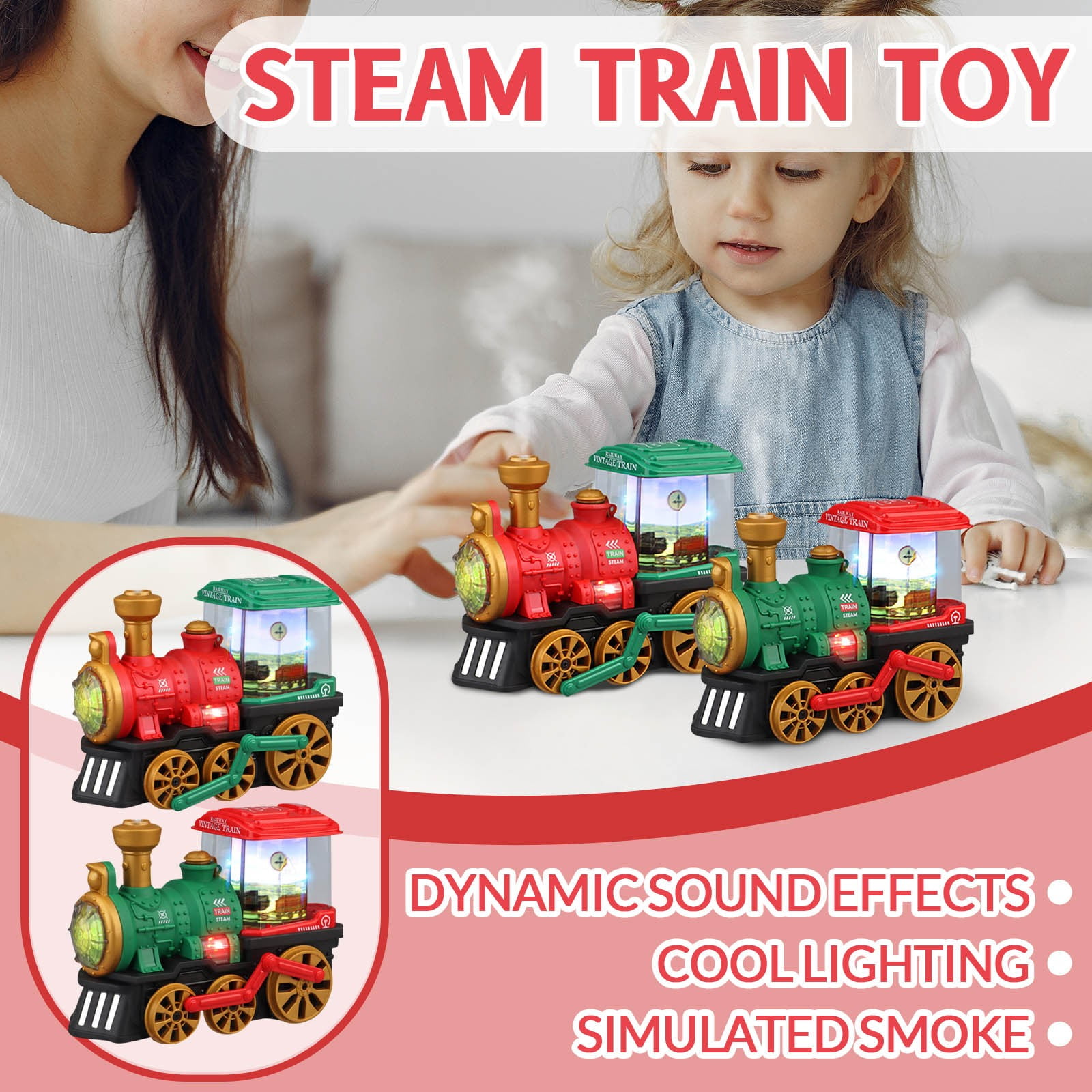 Steam Train Toys, Train Toy Power in Battery, Trains with Lights Sounds ...