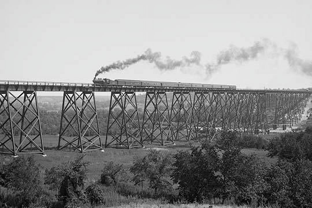 Steam locomotive & Train passes over Valley Trestle Bridge -Chicago ...
