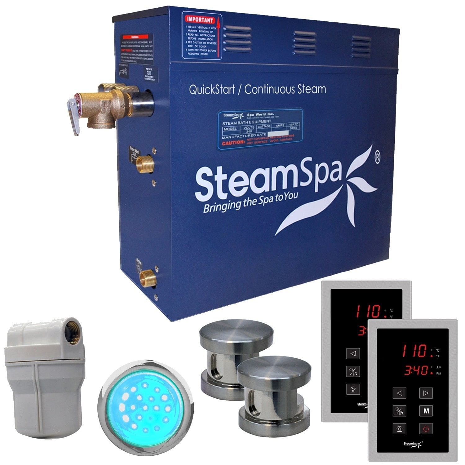 SteamSpa Royal 12 KW QuickStart Steam Bath Generator Package in Brushed ...