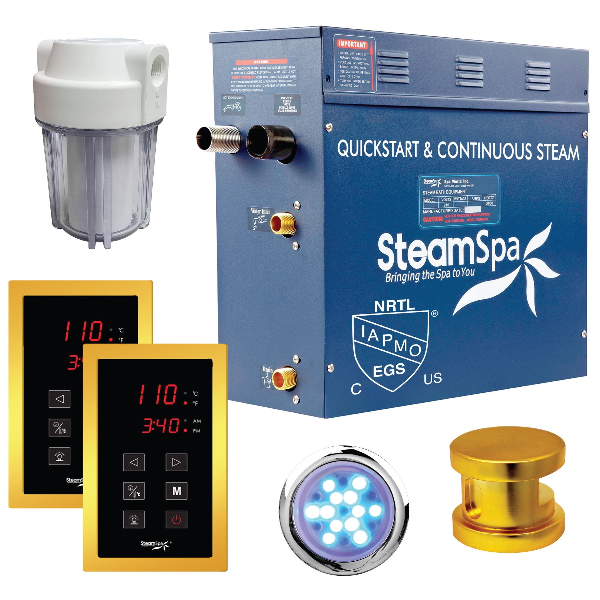SteamSpa Royal 6 KW QuickStart ACU-Steam Bath Generator Package in Gold ...