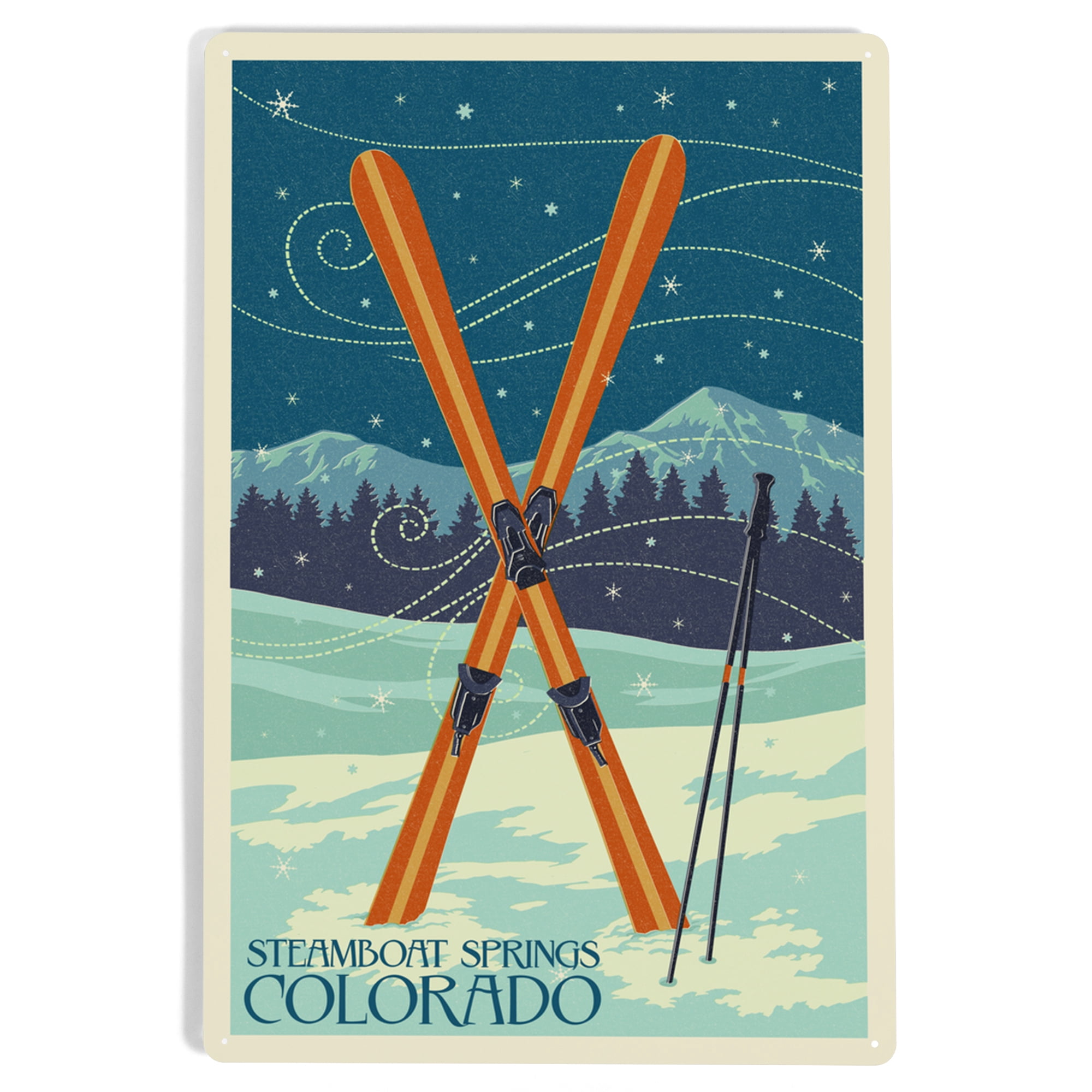 Steamboat Springs, Colorado, Crossed Skis, Letterpress (12x18 Aluminum ...