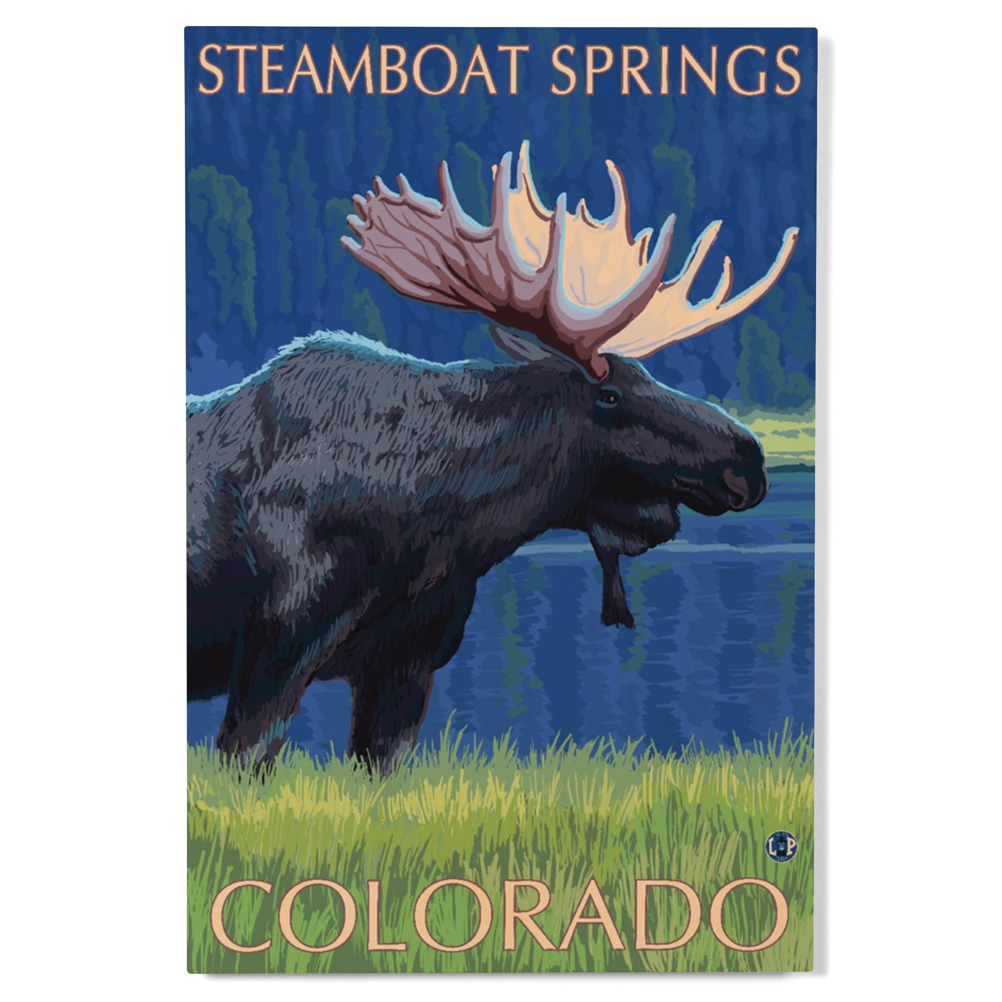 Steamboat Springs, Colorado, Moose at Night Birch Wood Wall Sign (12x18 ...
