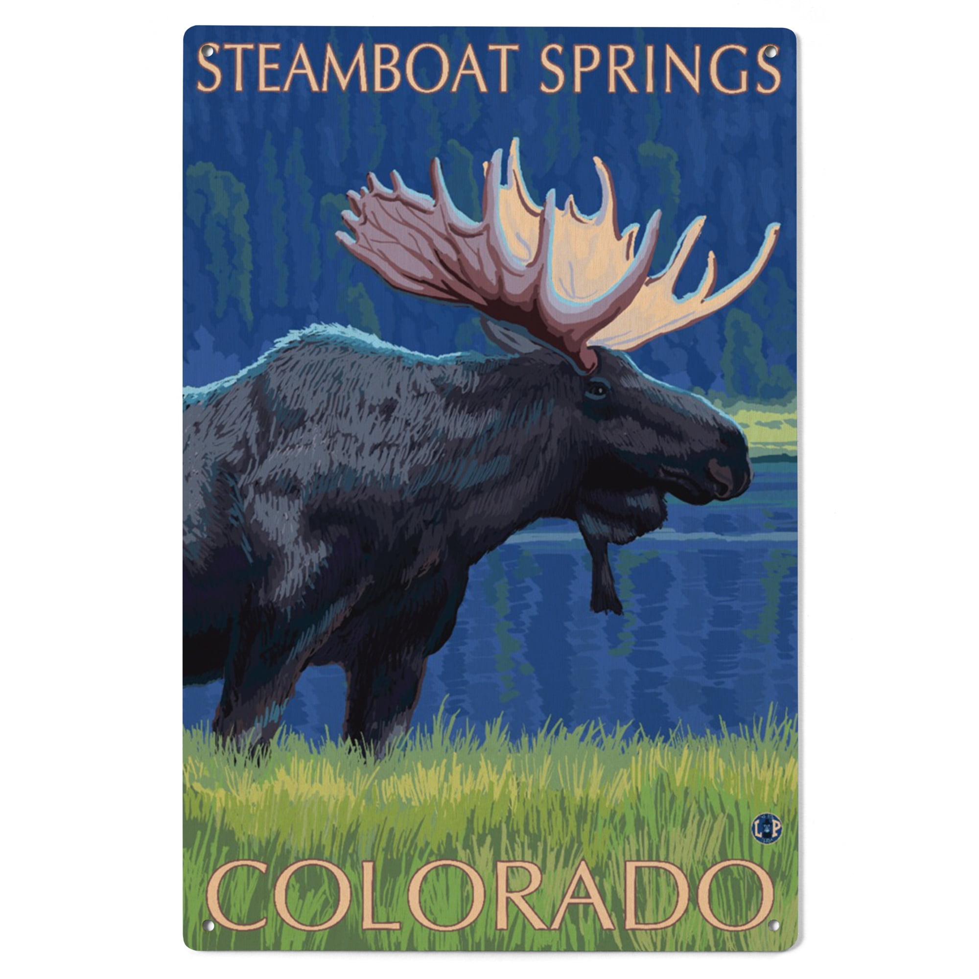 Steamboat Springs, Colorado, Moose at Night Birch Wood Wall Sign (6x9 ...