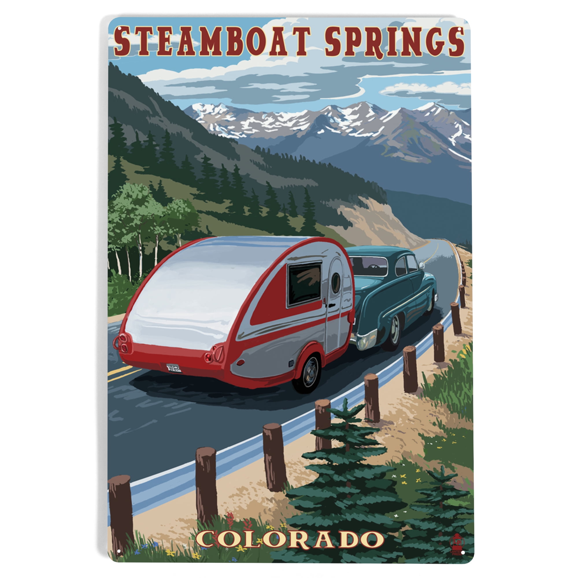 Steamboat Springs, Colorado, Retro Camper (12x18 Aluminum Art, Indoor ...