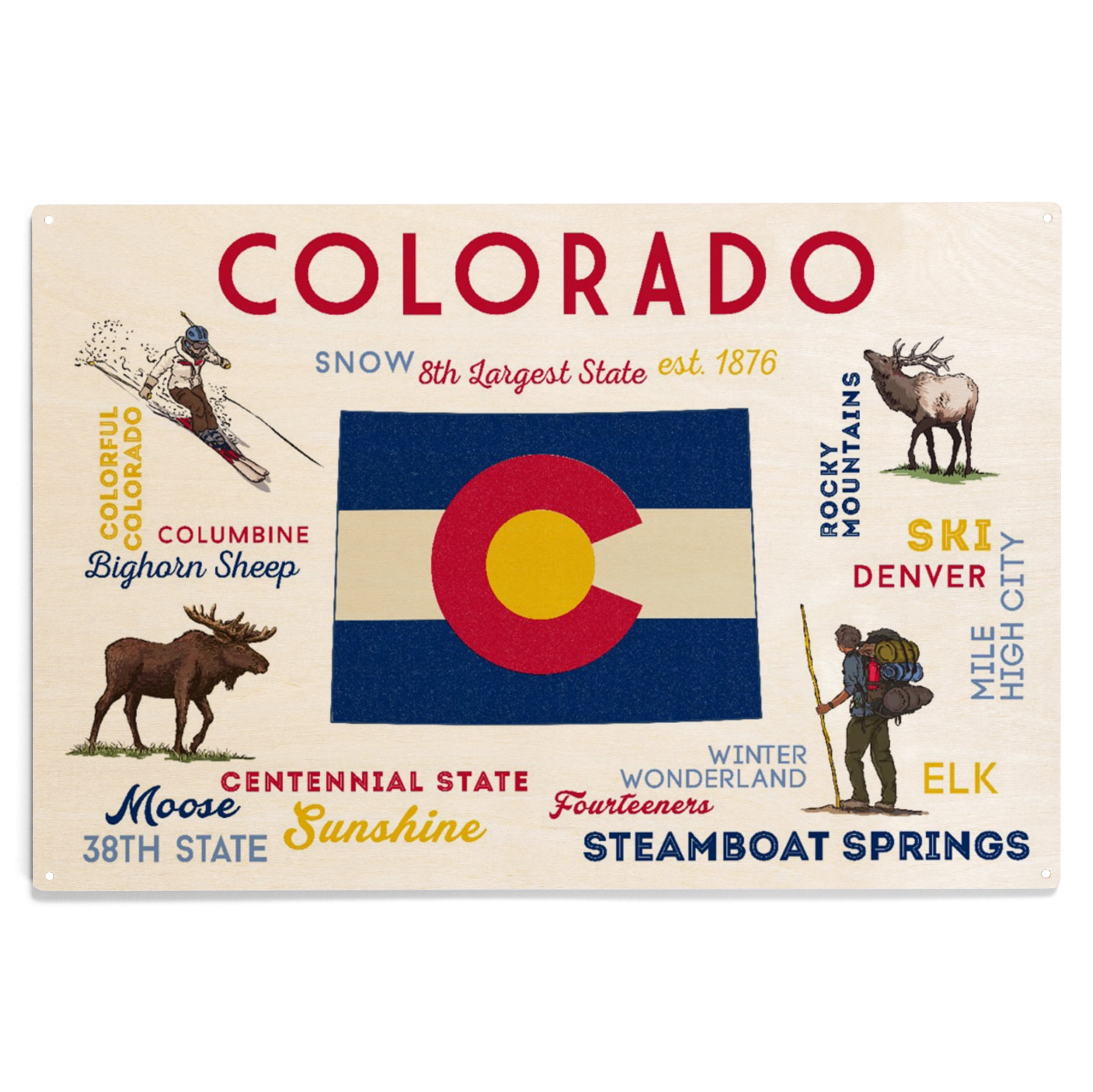Steamboat Springs, Colorado, Typography and Icons Birch Wood Wall Sign ...