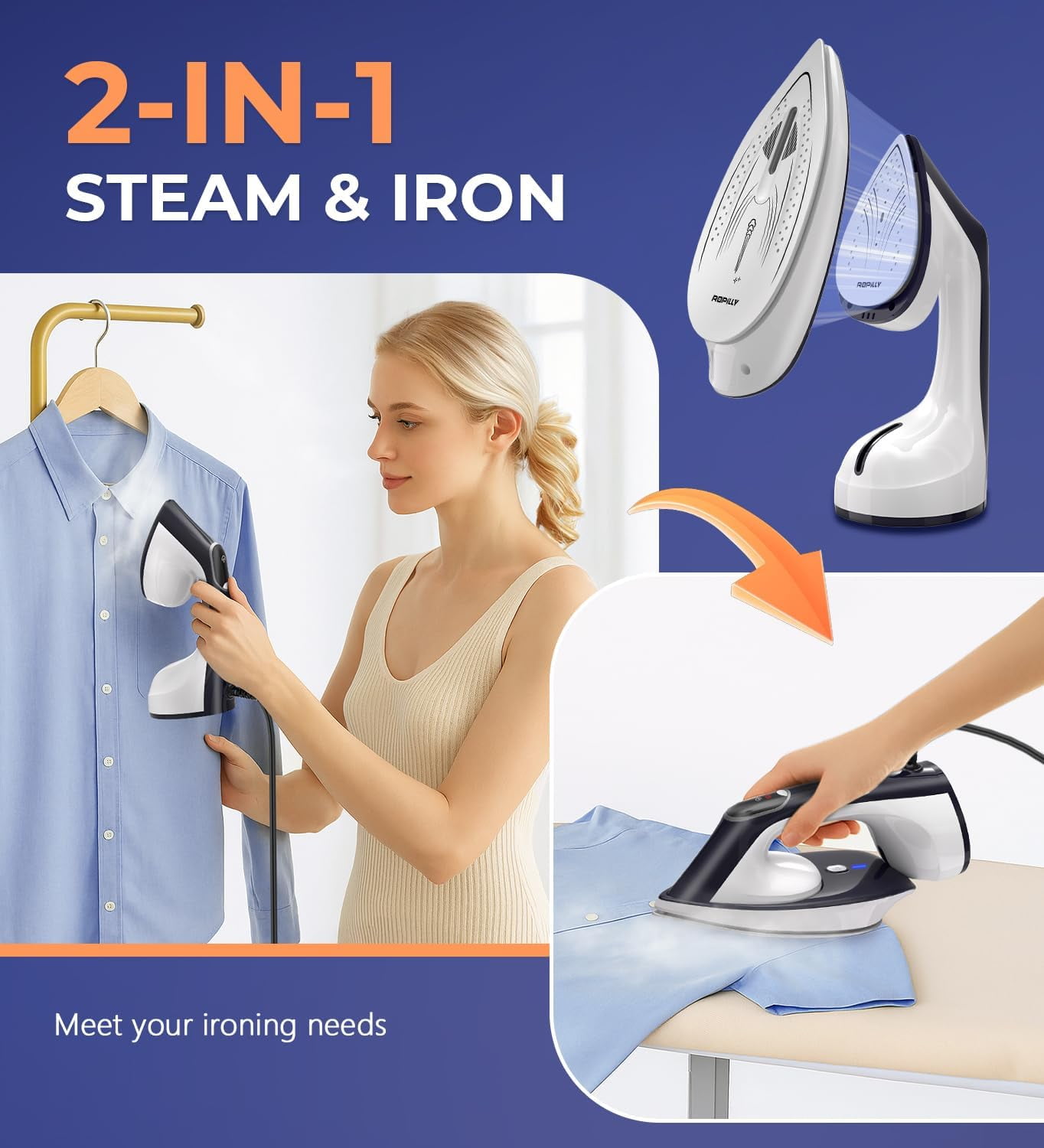 Steamer for Clothes, 1600W 2-in-1 Steamer & Iron with Large Ceramic ...