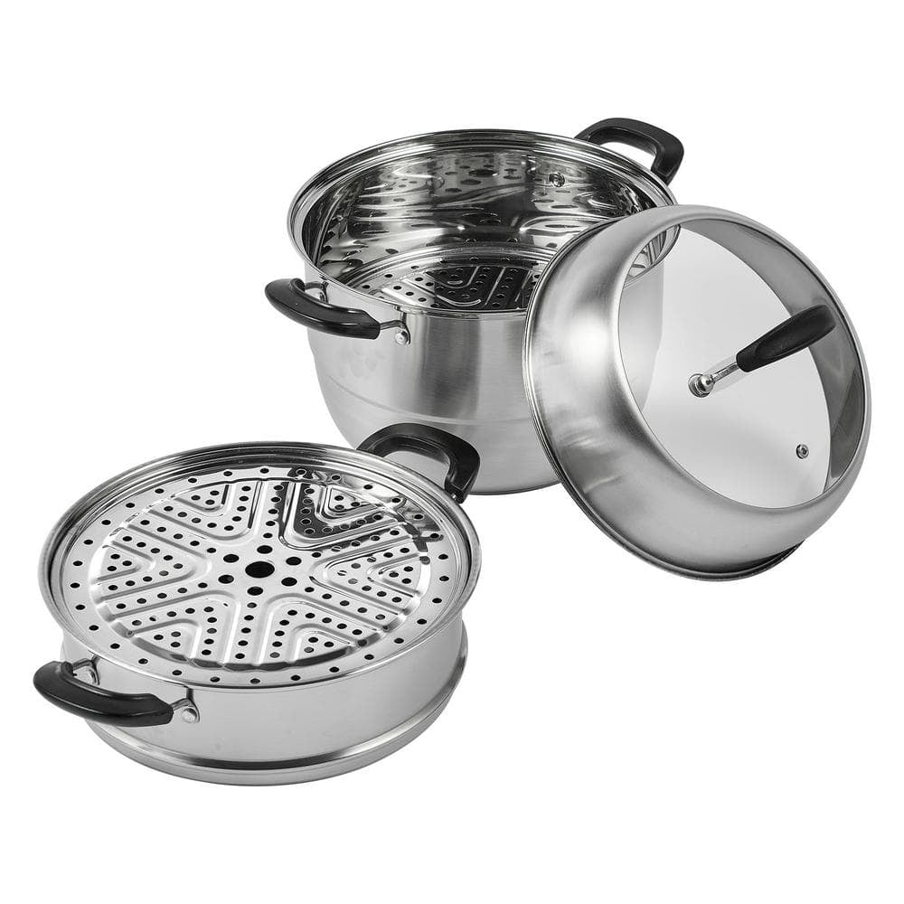 Steamer Pot 11 in. 3 Tier Steamer Pot with 8.5 qt. Stock Pot Stainless ...